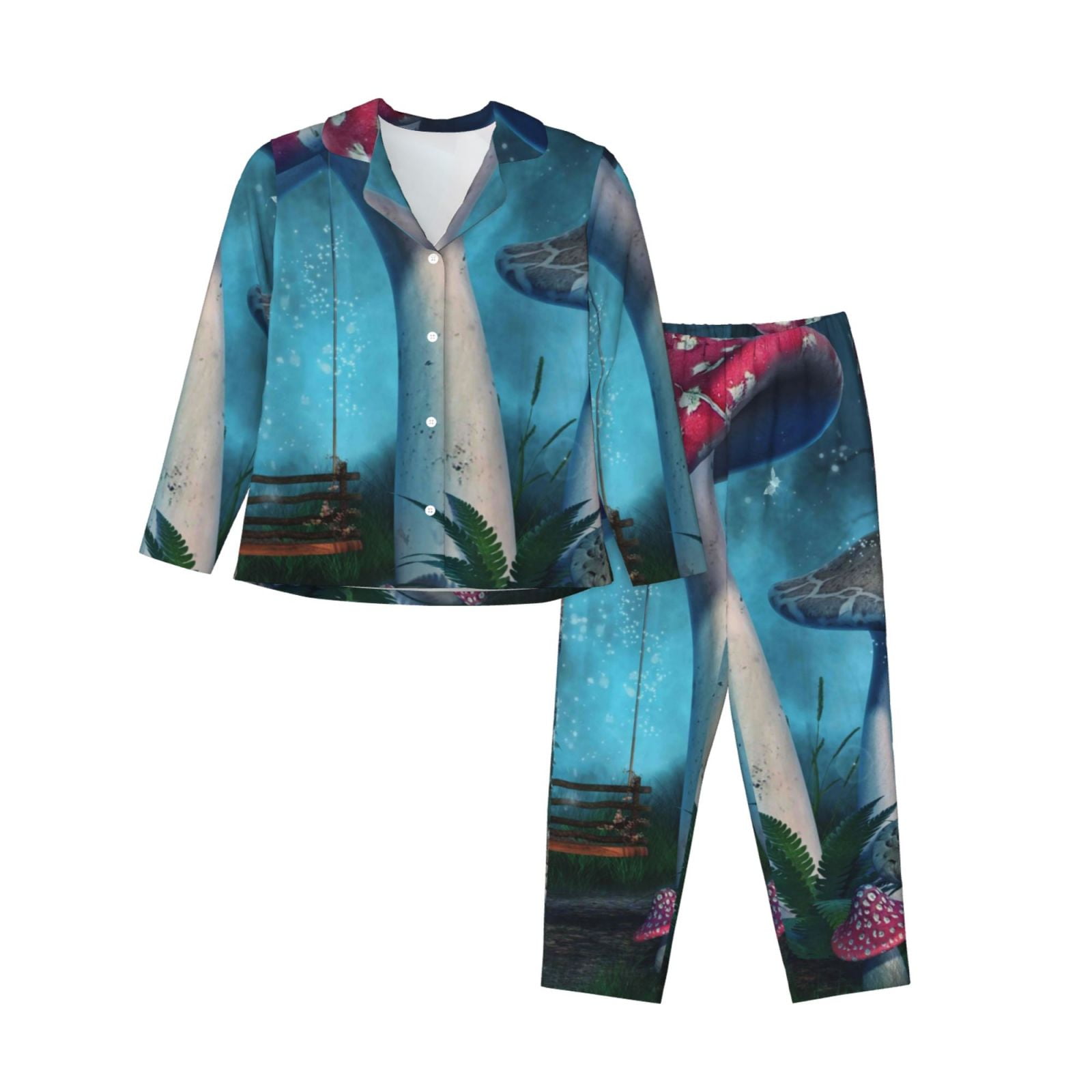 Lsque Fantasy Mushrooms Pattern Long Sleeve Pajama Set for Women - Soft ...