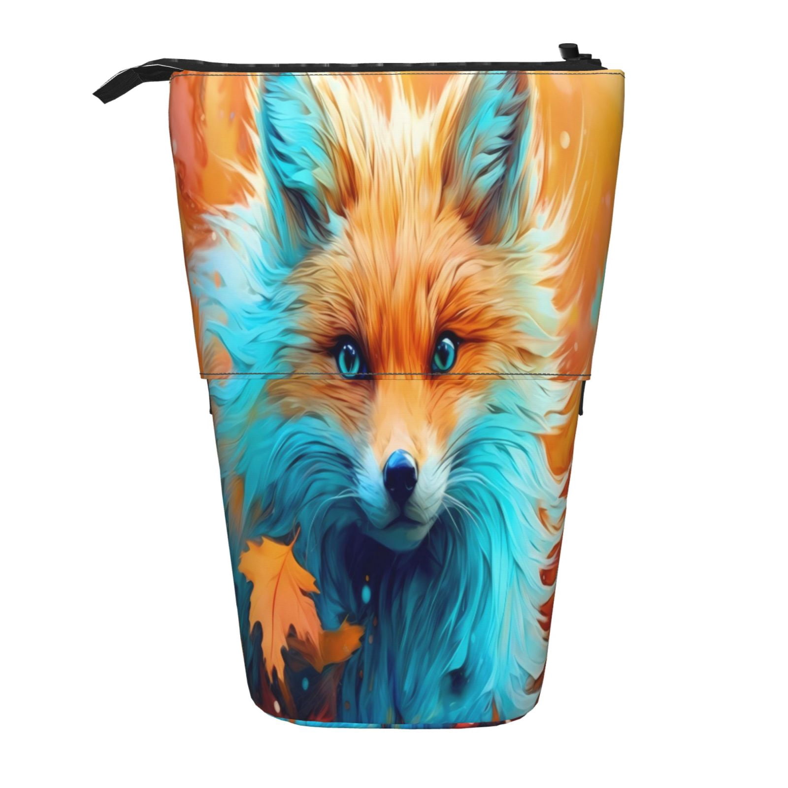 Lsque Fiery Red Maple Leaf Fox Pattern Telescopic Pencil Bag Pen Holder ...