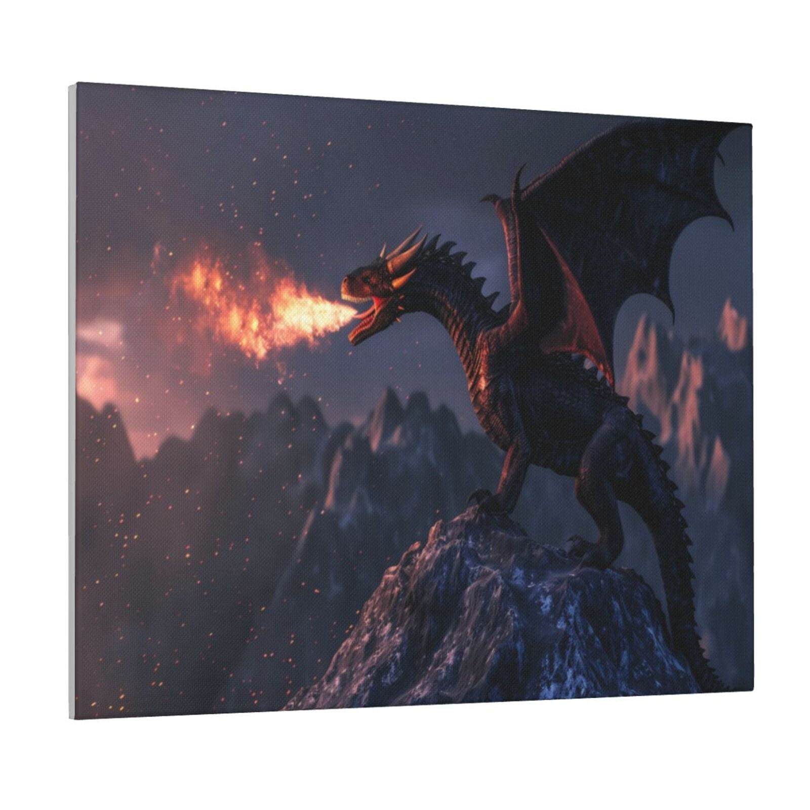 Lsque Fire Breathing Dragon Twilight Print Wall Art – Decorative ...