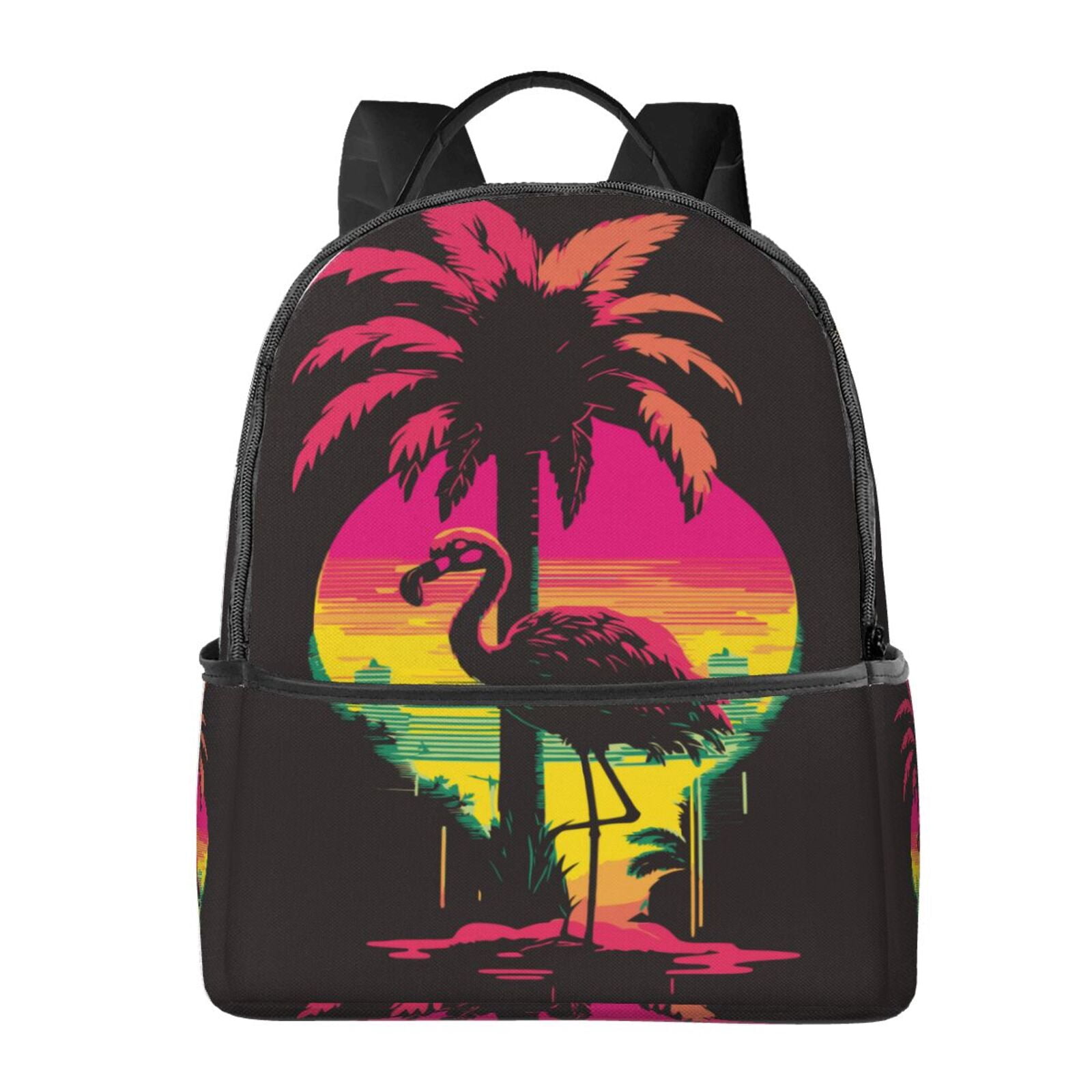 Lsque Flamingo And Palm Trees At Sunset Pattern Backpack – School ...