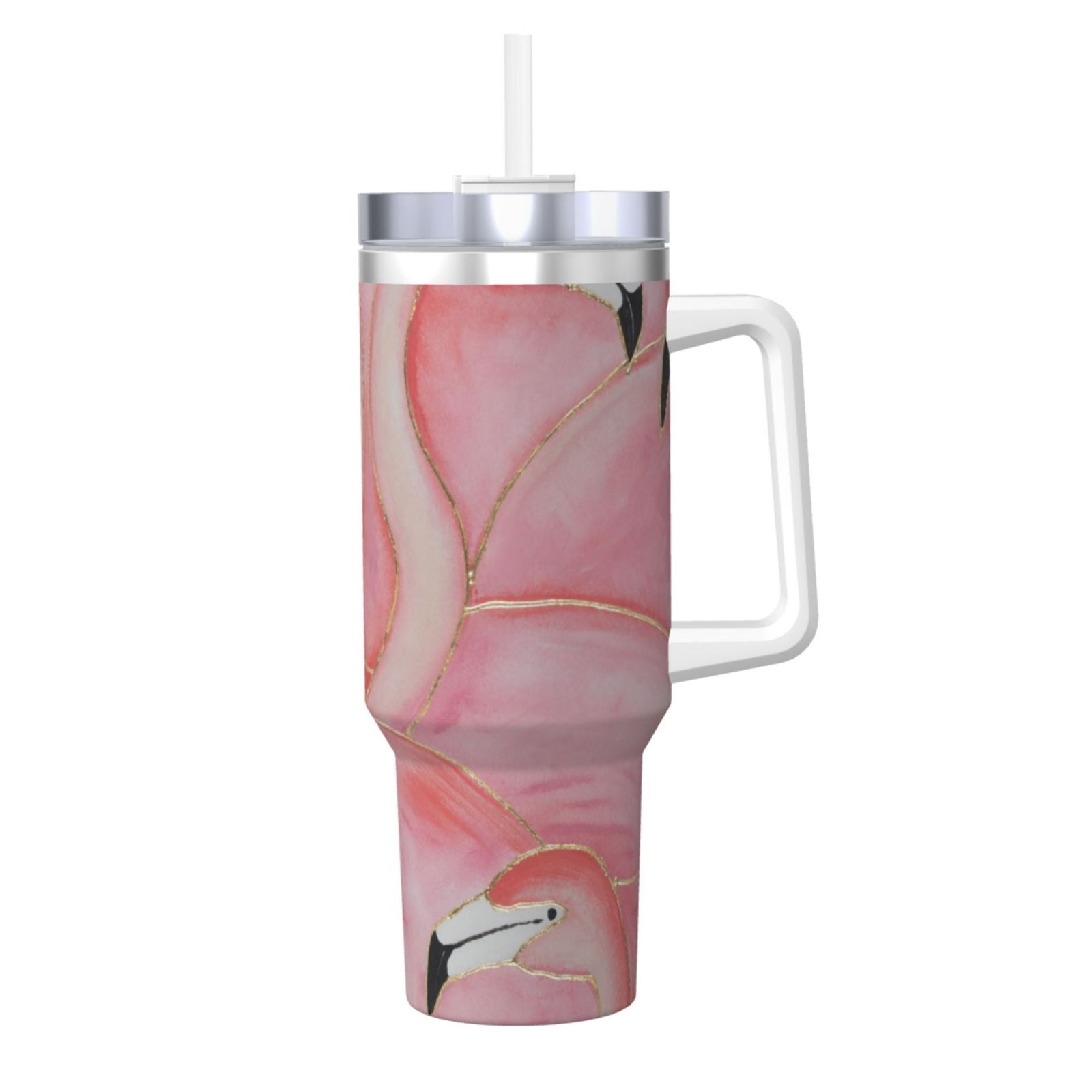 Lsque Flamingos Pattern 40 OZ Ice Bully Cup with Handle and Straw ...