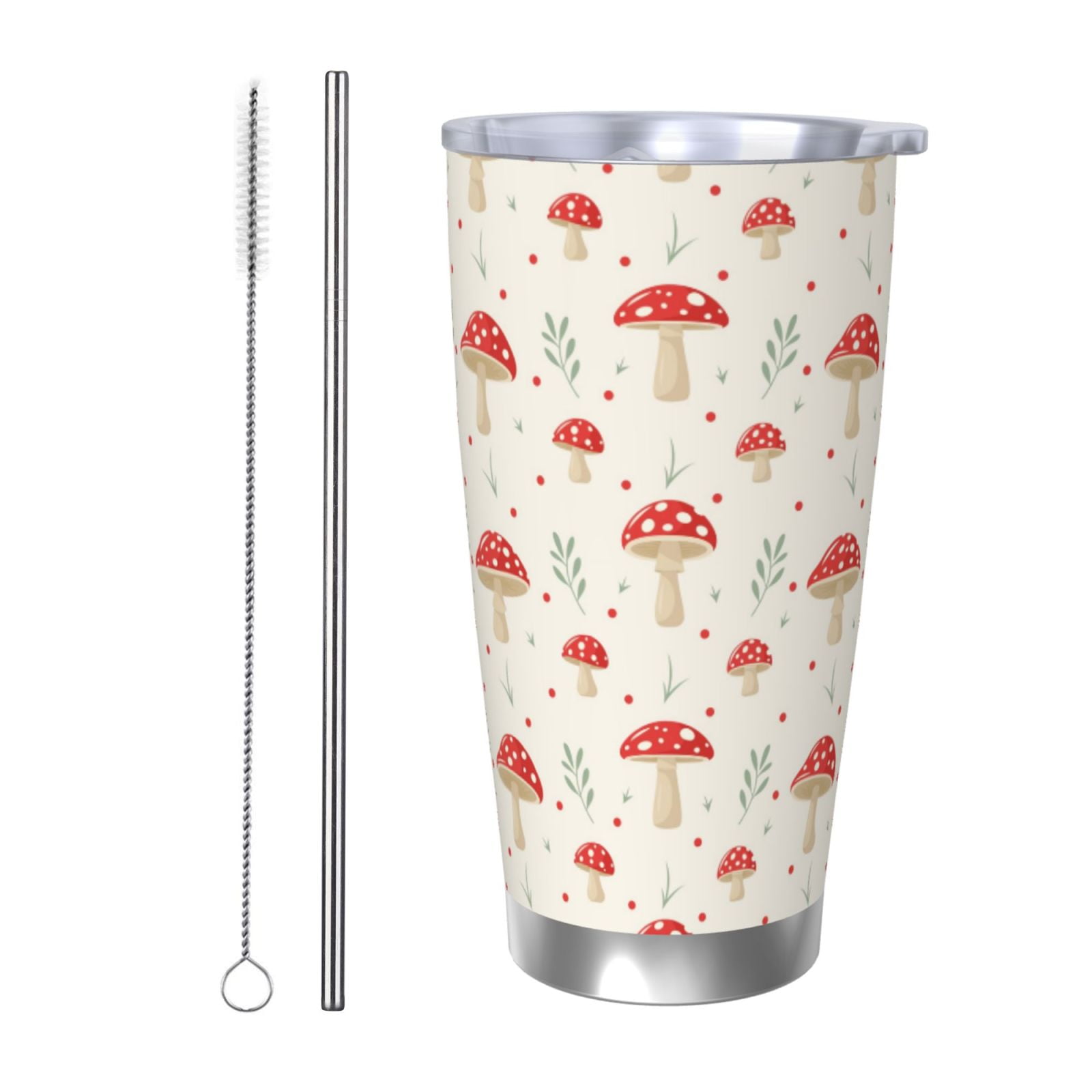 Lsque Flat Mushrooms Pattern 20oz Car Cup with Lid and Straw, Insulated ...