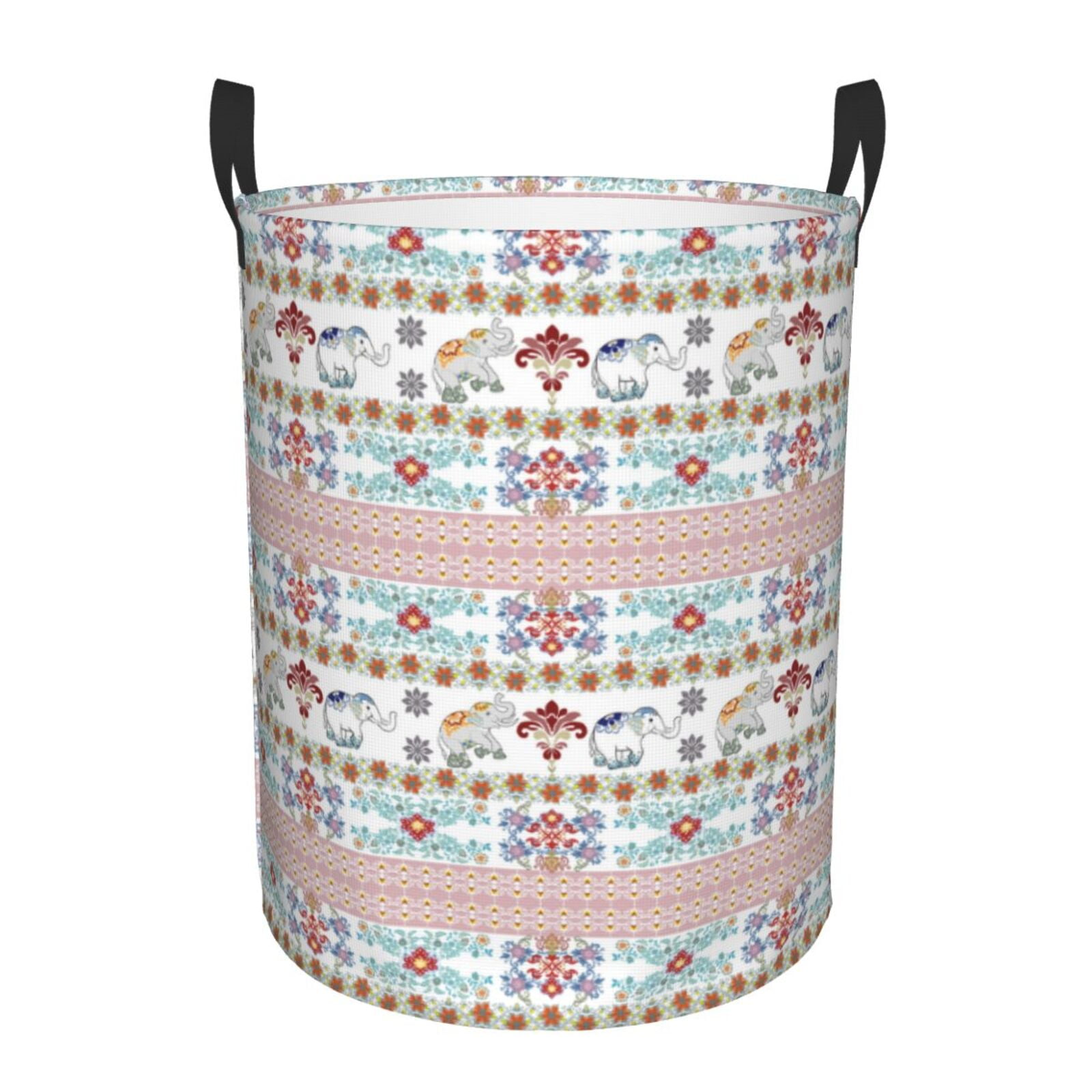 Lsque Floral Elephant Pattern Laundry Hamper Basket, Tall Woven Rope ...