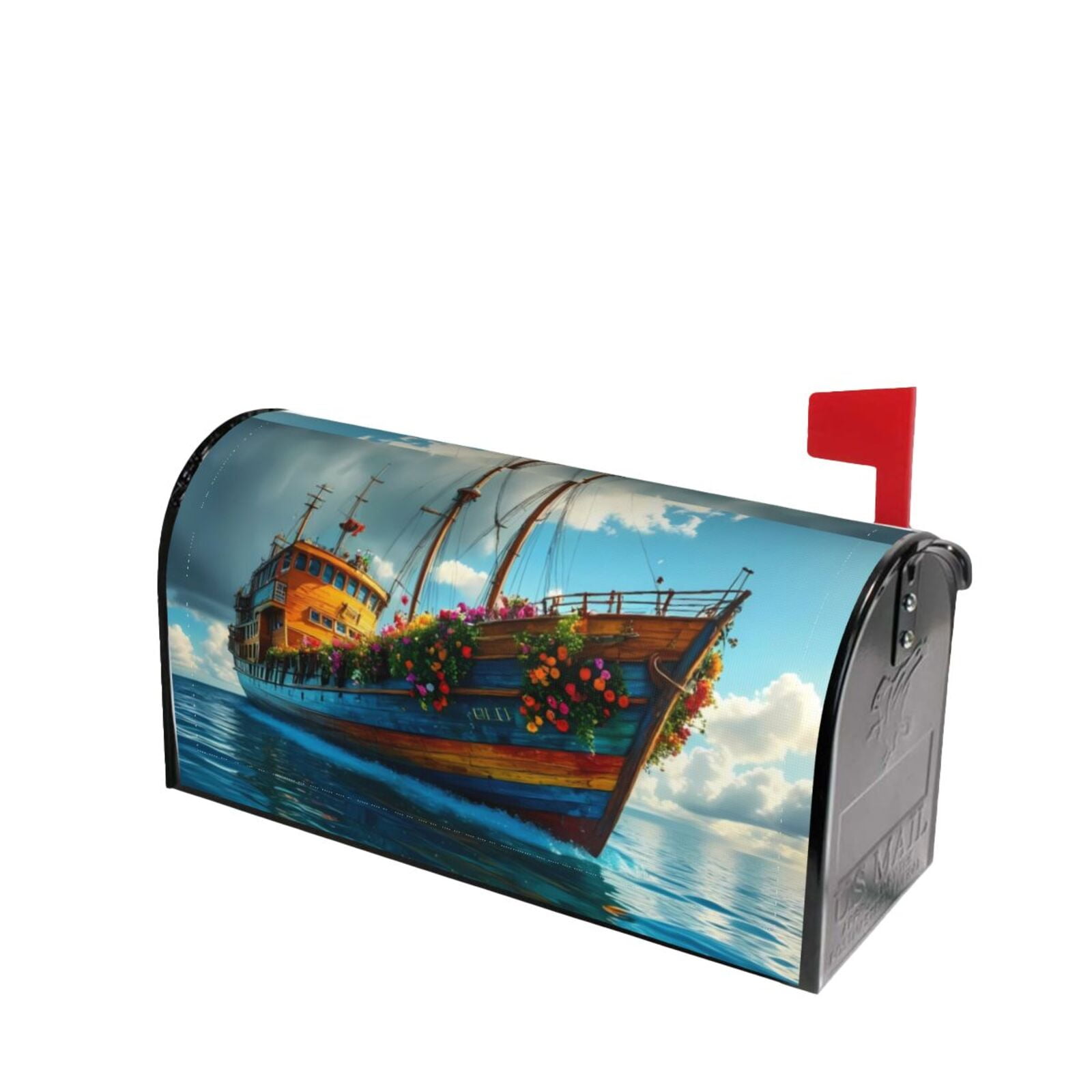 Lsque Floral Ship On Ocean Mailbox Cover Standard Size ,Magnetic ...