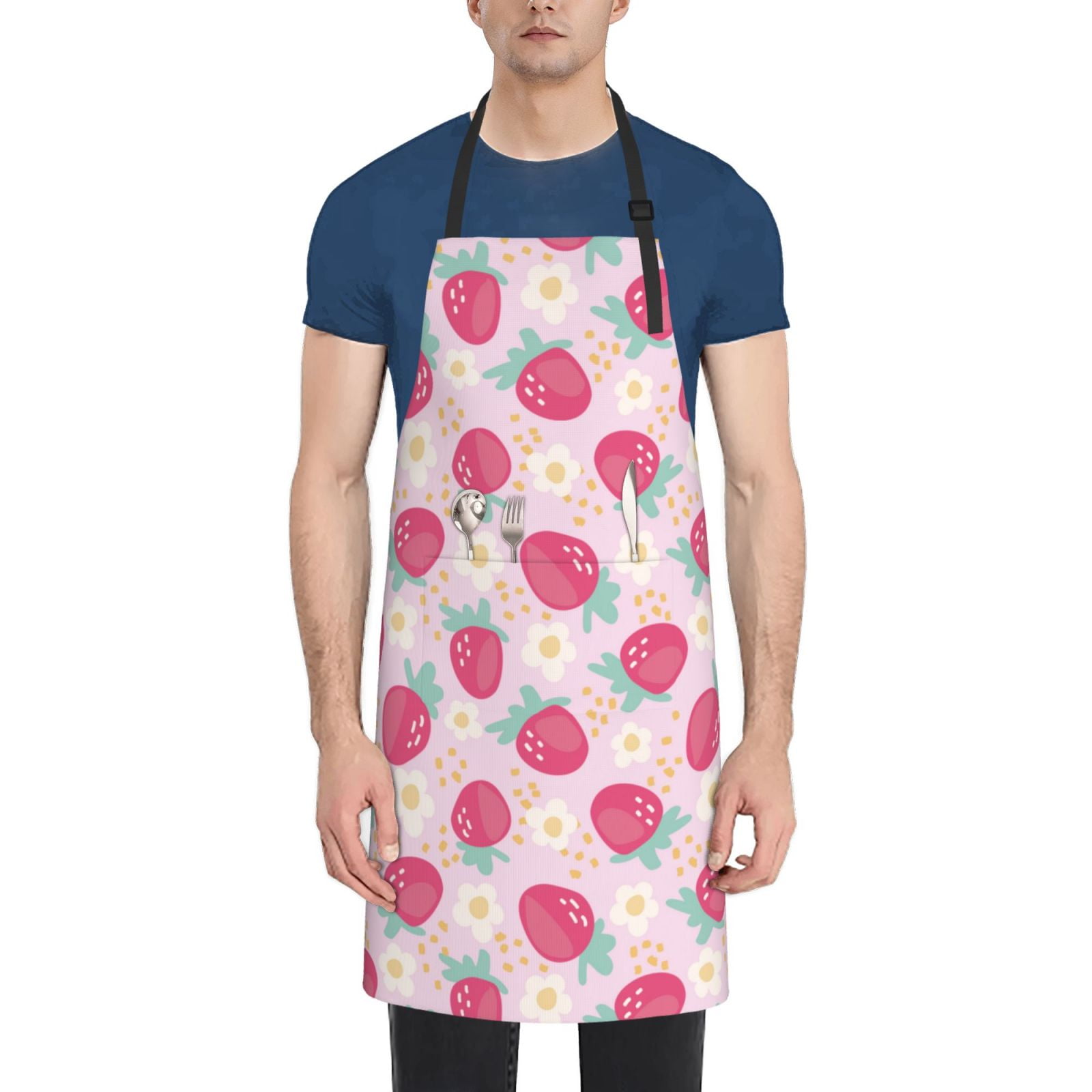 Lsque Floral Strawberr Waterproof Apron Chef Aprons for Men Heavy Duty ...