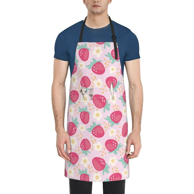 Lsque Floral Strawberr Waterproof Apron Chef Aprons for Men Heavy Duty ...