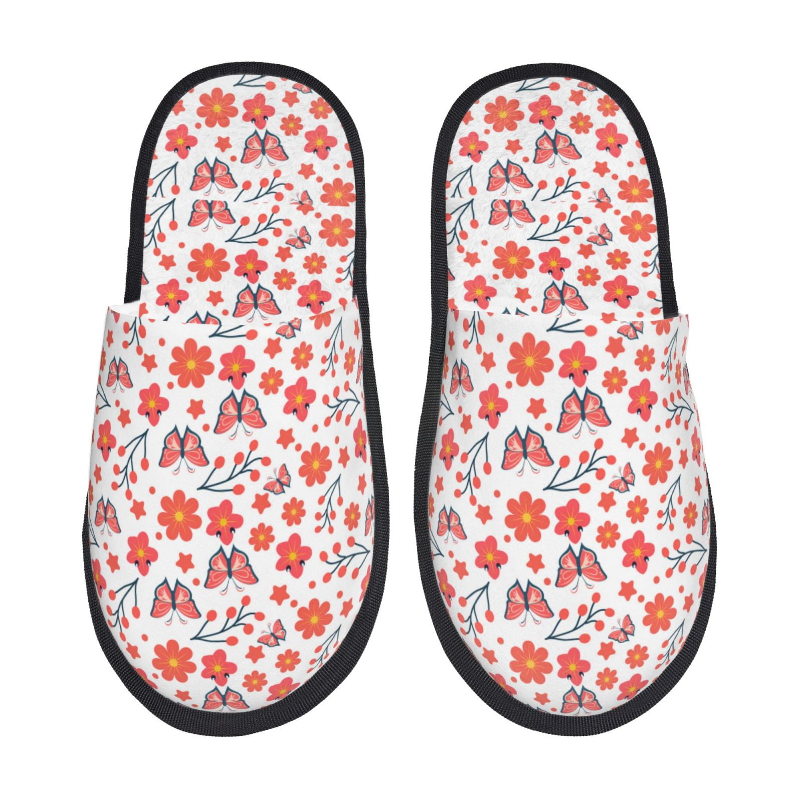 Lsque Floral butterfly Print Fuzzy Slippers Fuzzy Soft House Slippers ...