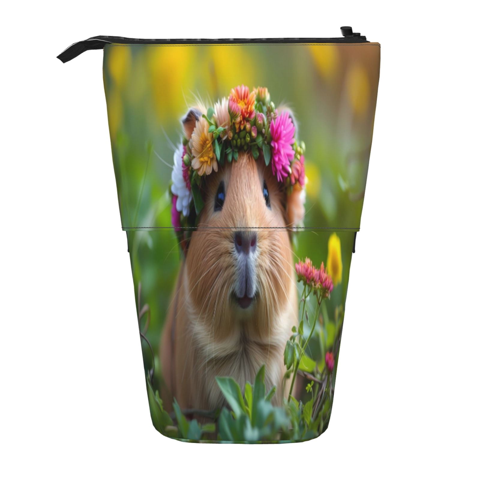 Lsque Flower Crown Guinea Pig Pattern Telescopic Pencil Bag Pen Holder ...