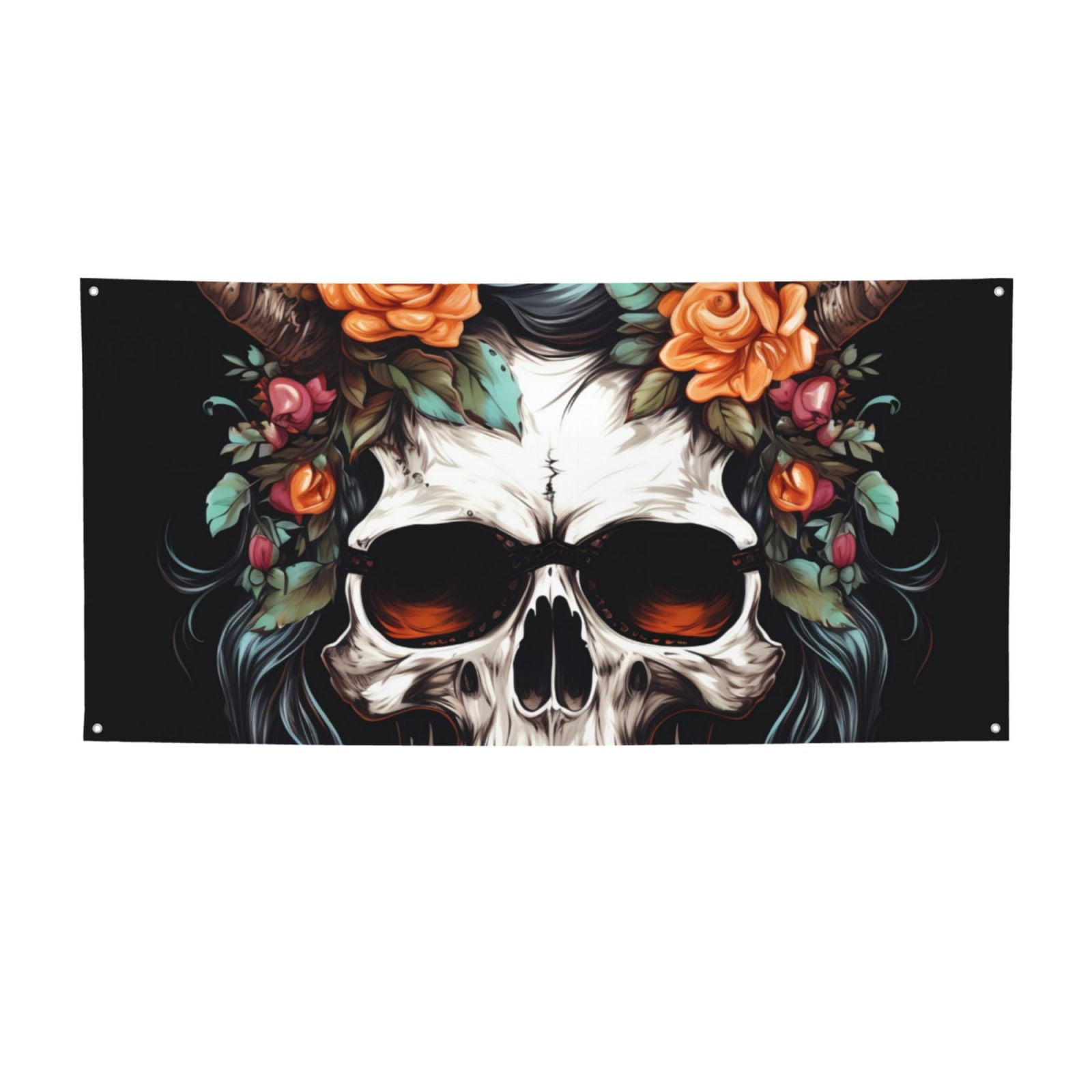 Lsque Flower Horn Skull Pattern Party Banner, Festive Banner , Holiday ...