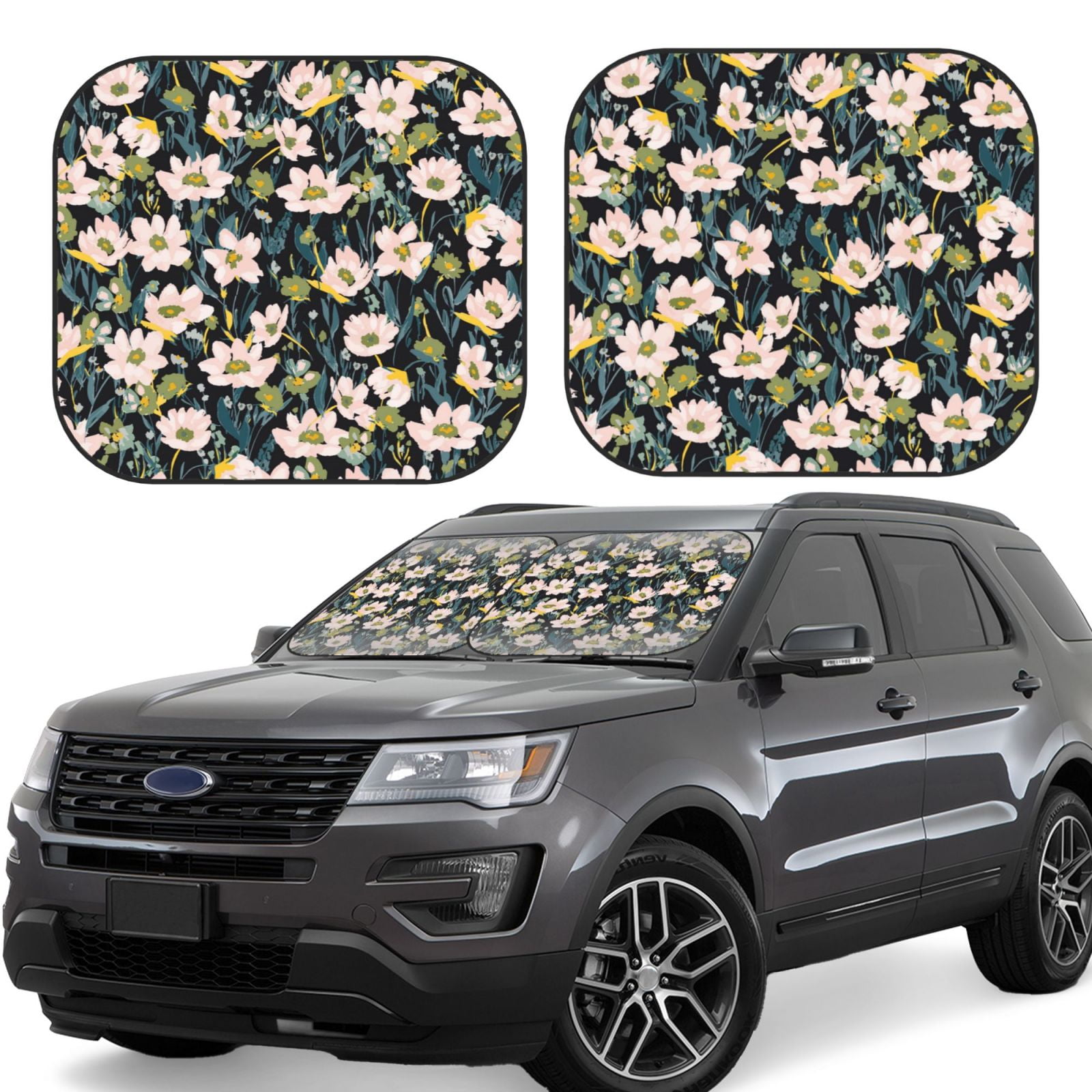 Lsque Flowers 2 PCS Windshield Sun Shade | CarFoldable Window Covers ...