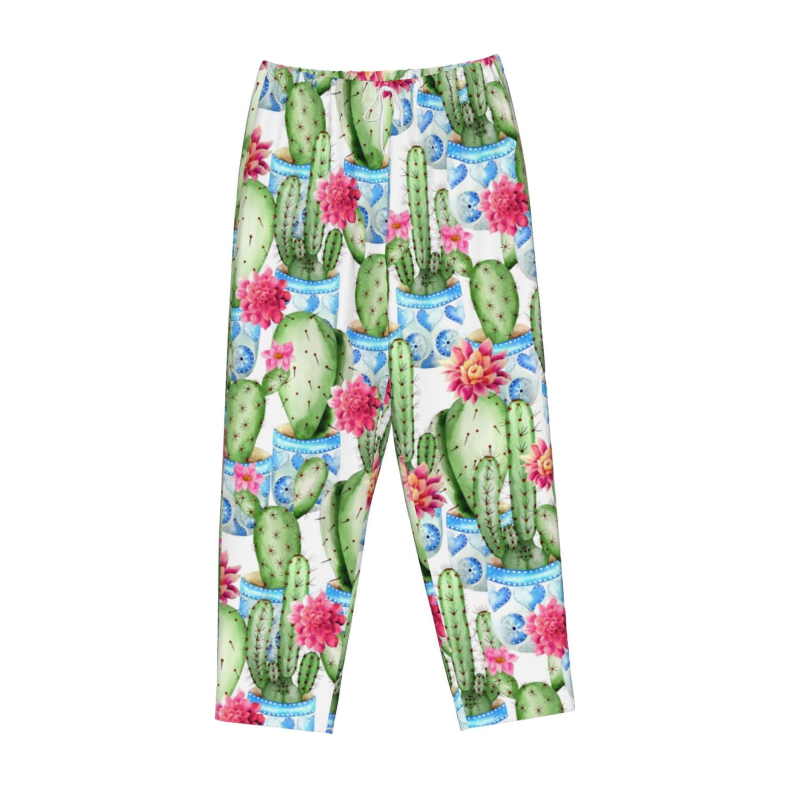 Lsque Flowers and Cactus Print Women's Pajama Pants, Lounge Pant ...