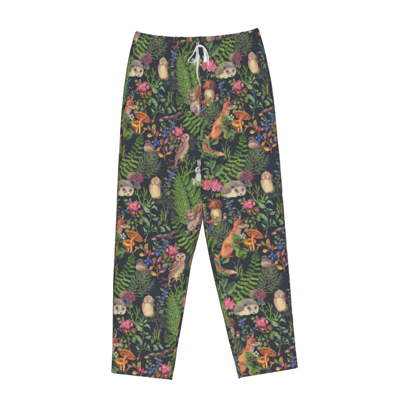 Lsque Forest Animals And Plants Print Women's Pajama Pants, Lounge Pant ...