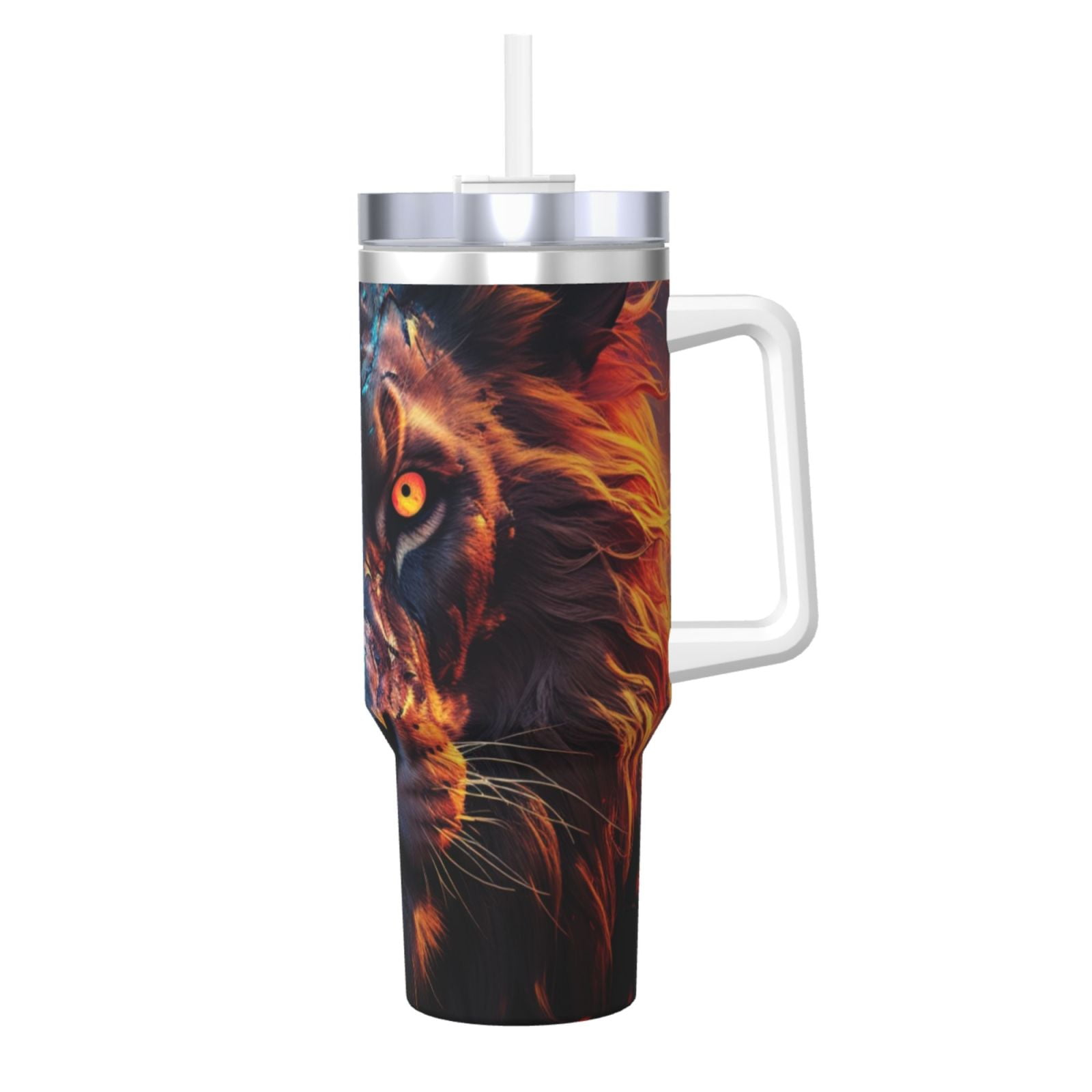 Lsque Forest Cool Lion Pattern 40 OZ Ice Bully Cup with Handle and ...