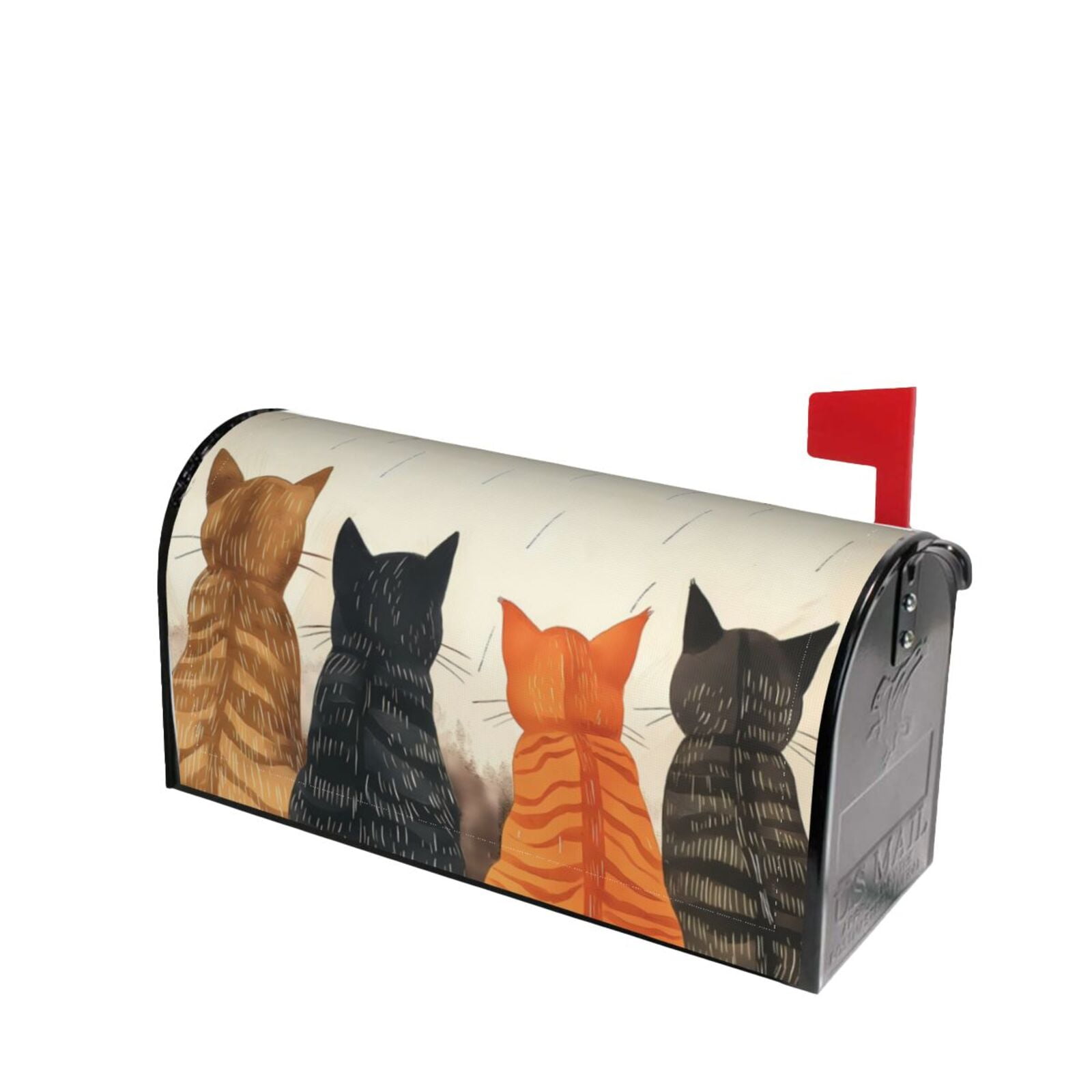 Lsque Four Cats Watching Rain Mailbox Cover Standard Size ,Magnetic ...