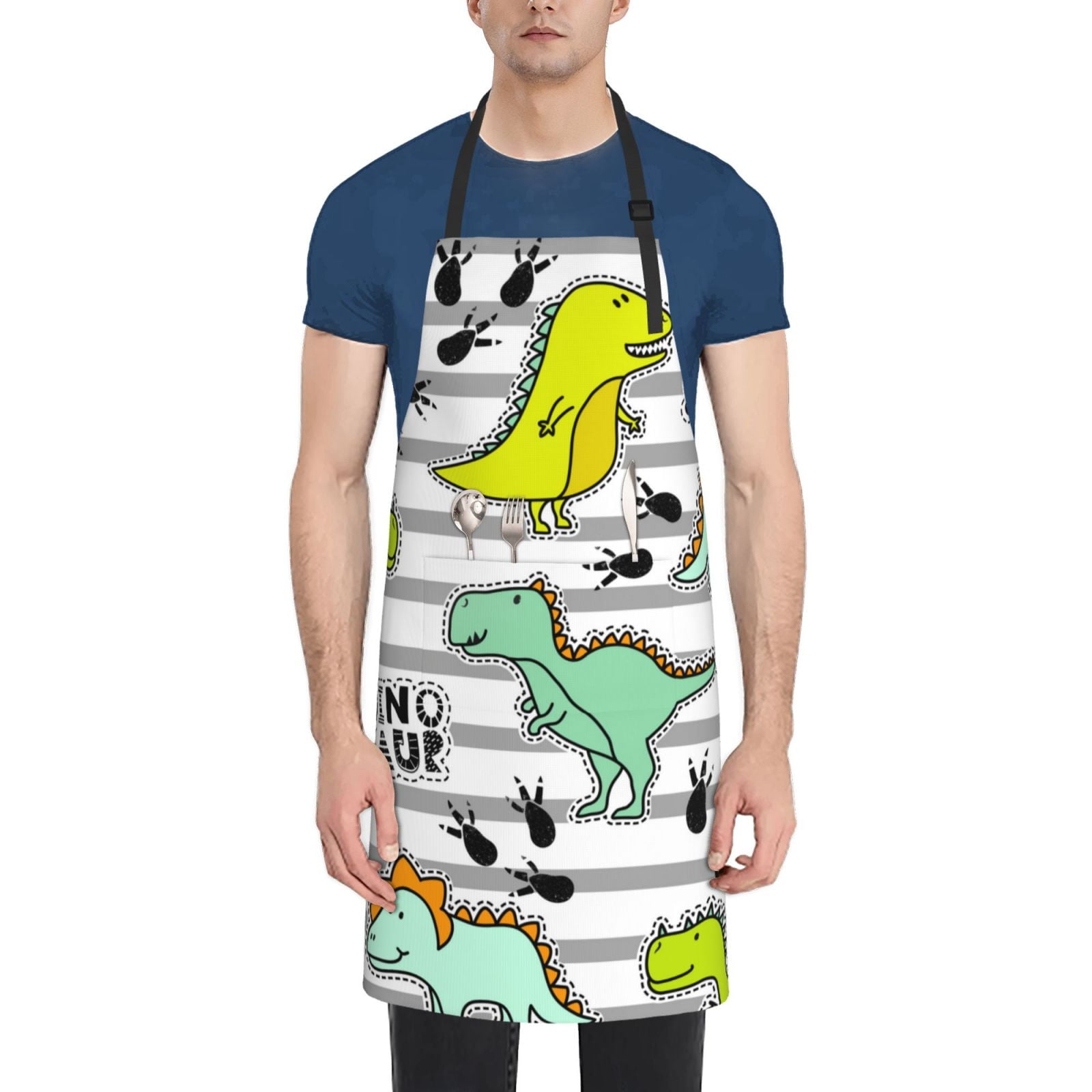 Lsque Funny Dinosaurs on Stripes Waterproof Apron Chef Aprons for Men ...