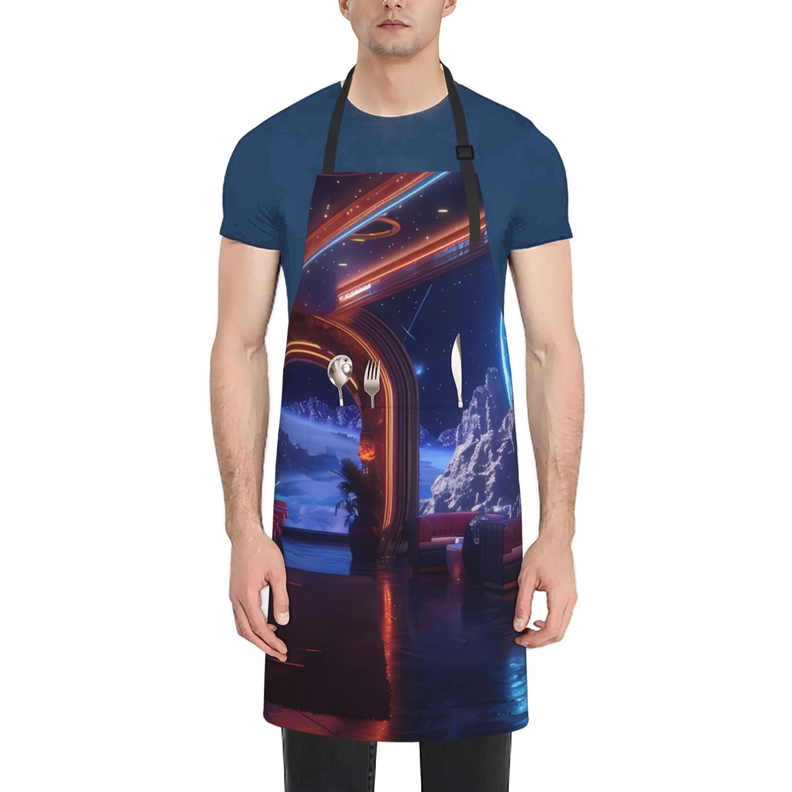 Lsque Futuristic Bar Space View Waterproof Apron Chef Aprons for Men ...