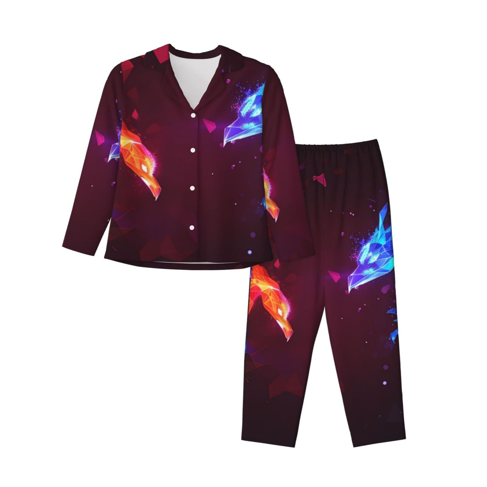 Lsque Futuristic Red And Blue Bird Pattern Long Sleeve Pajama Set for ...
