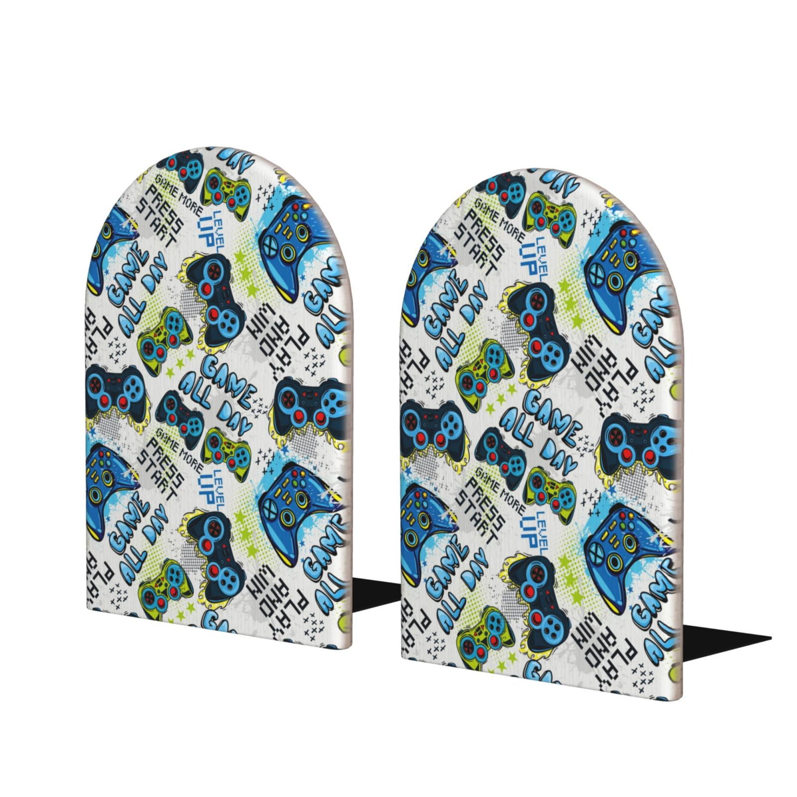 Lsque Game All Day Printed Wood Bookends,Non-Skid Bookend for Shelves ...