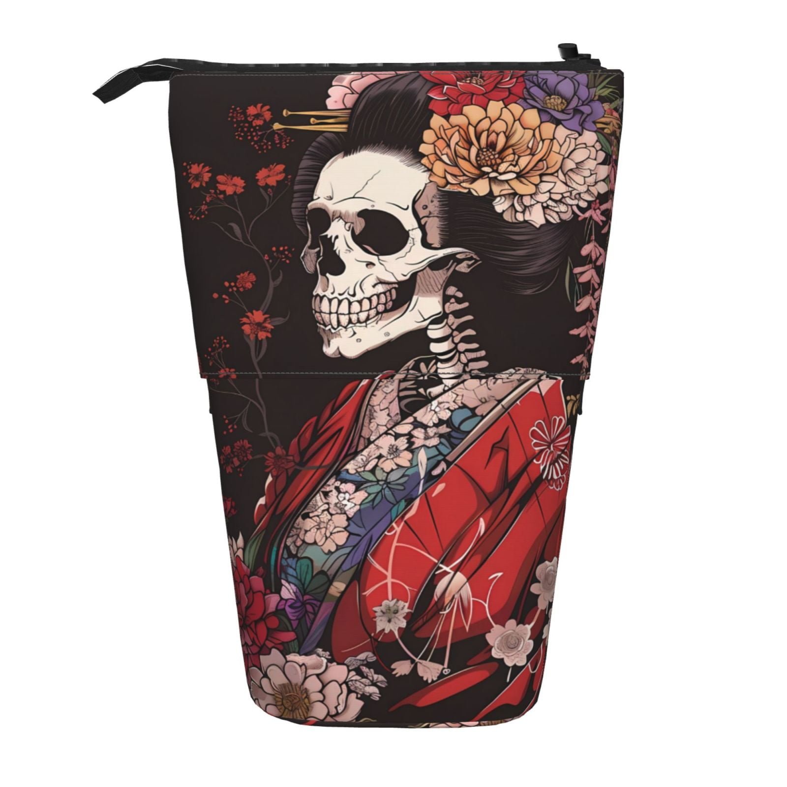 Lsque Geisha Skeleton With Flowers Pattern Telescopic Pencil Bag Pen ...