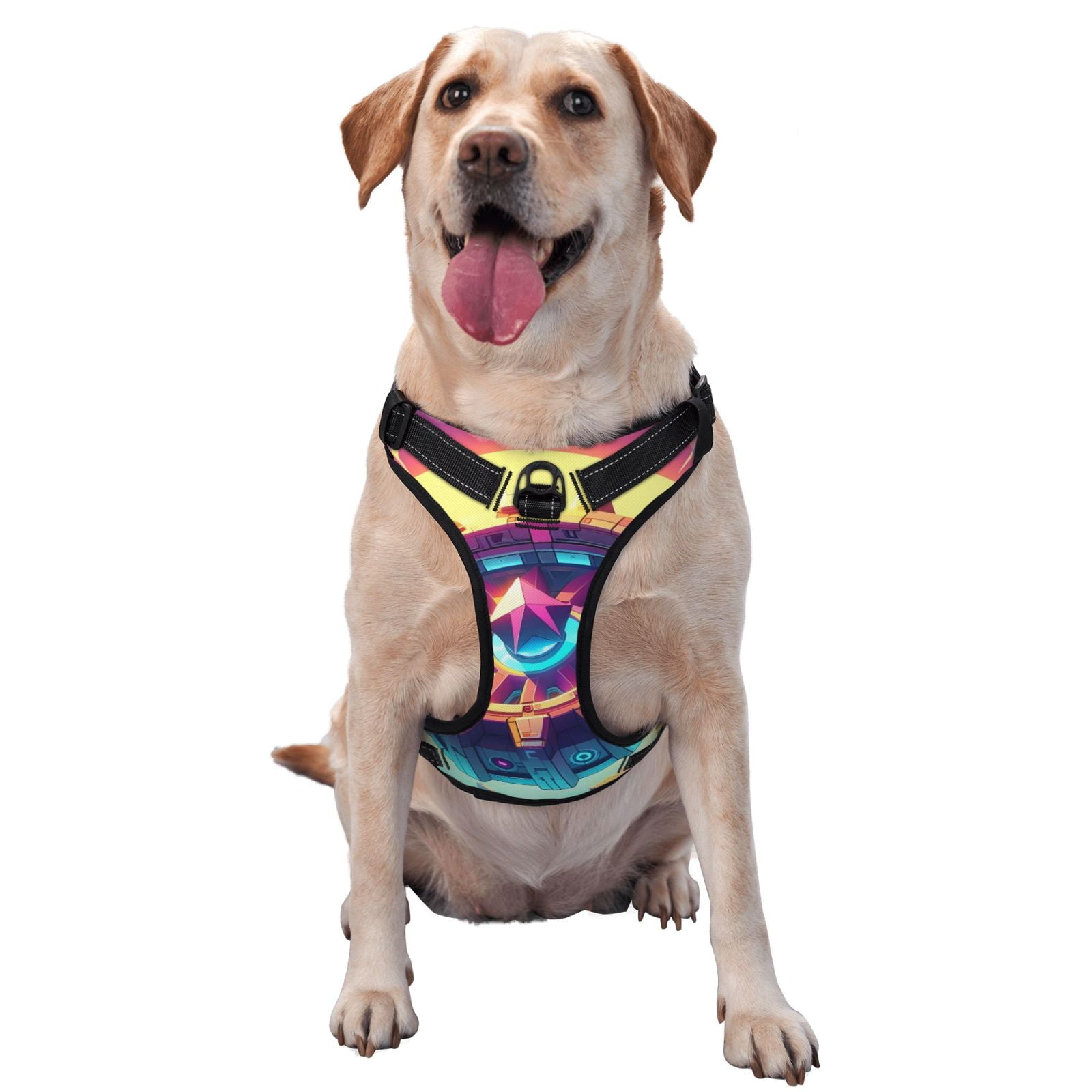 Lsque Geometry Dash Dog Harness, No-Pull Pet Harness with 2 Leash Clips ...