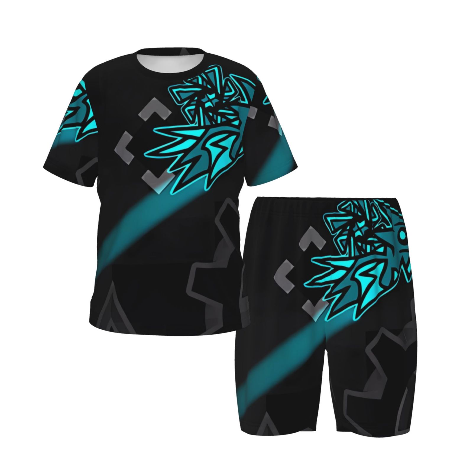 Lsque Geometry Dash Pattern Girls' Sleeve Top and Shorts Snug Fit ...