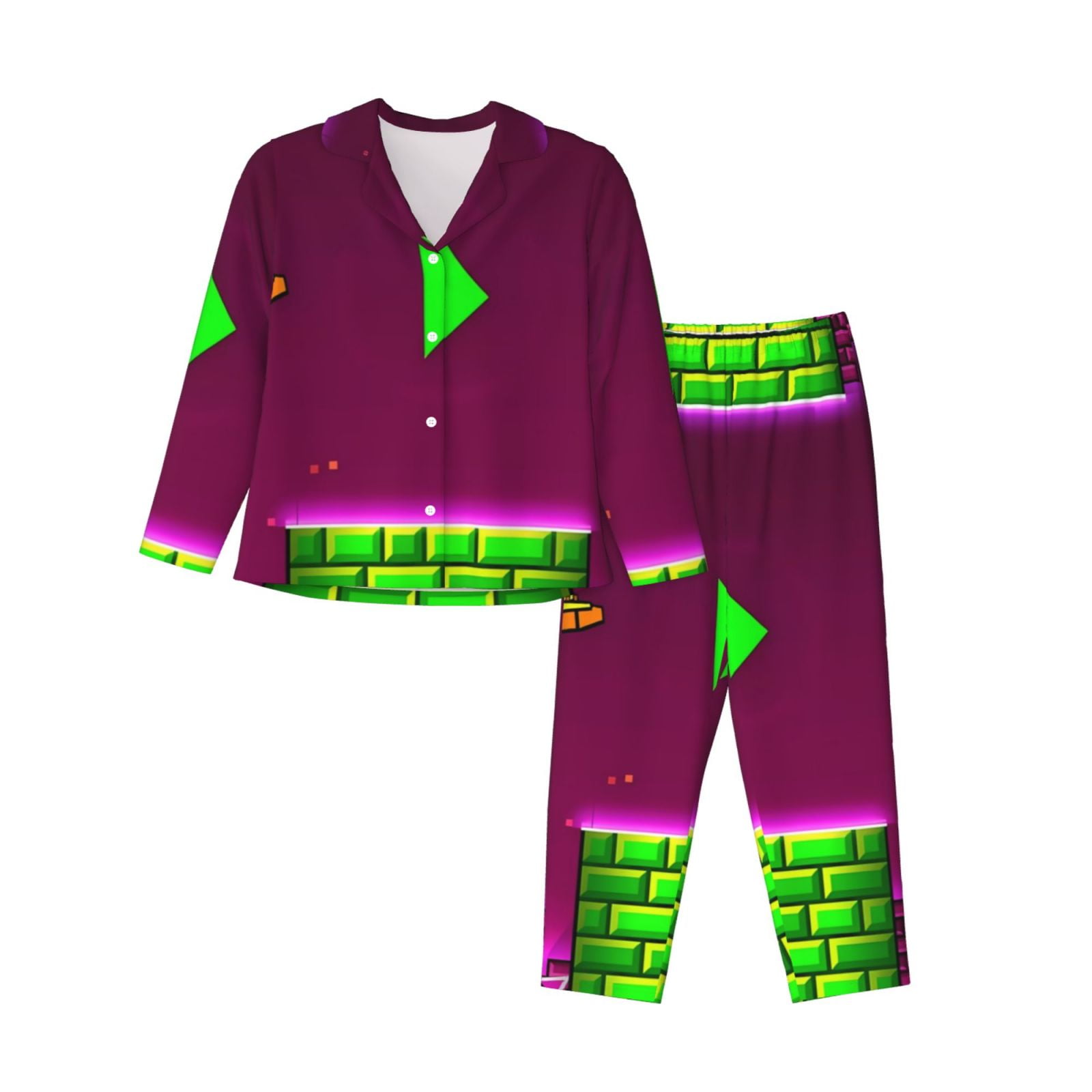 Lsque Geometry Dash Pattern Long Sleeve Pajama Set for Women - Soft 2 ...
