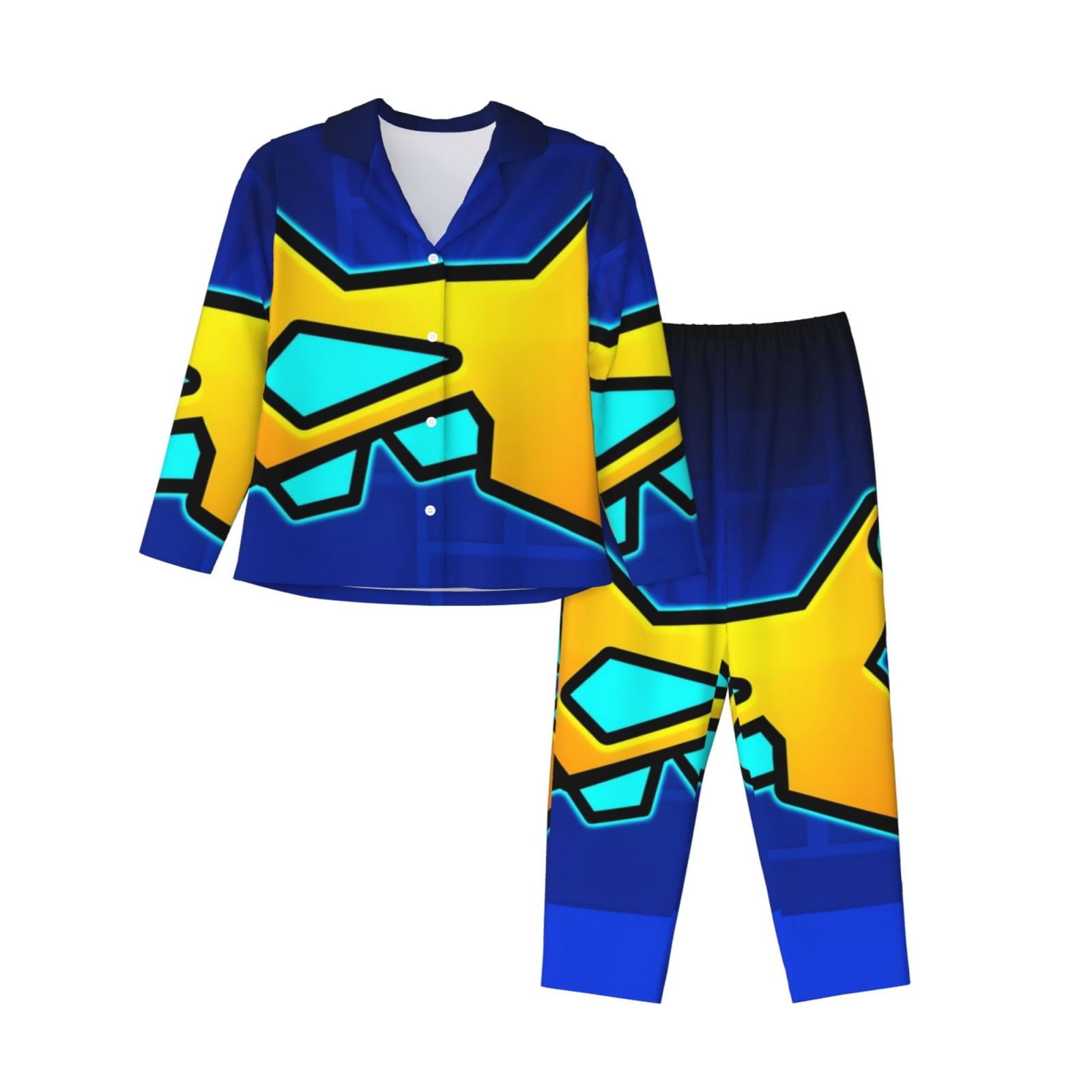 Lsque Geometry Dash Pattern Long Sleeve Pajama Set for Women - Soft 2 ...