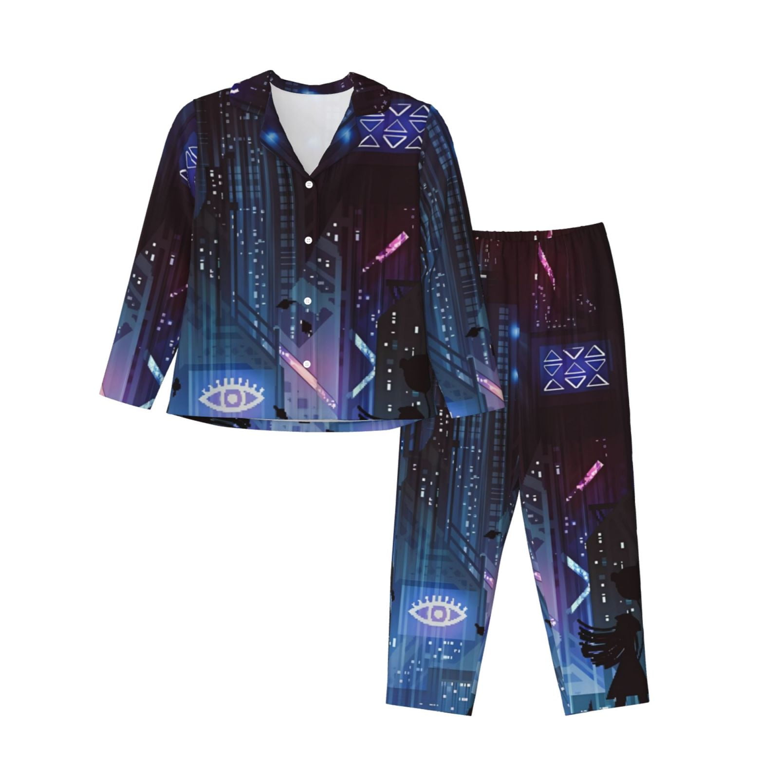 Lsque Geometry Dash Pattern Long Sleeve Pajama Set for Women - Soft 2 ...