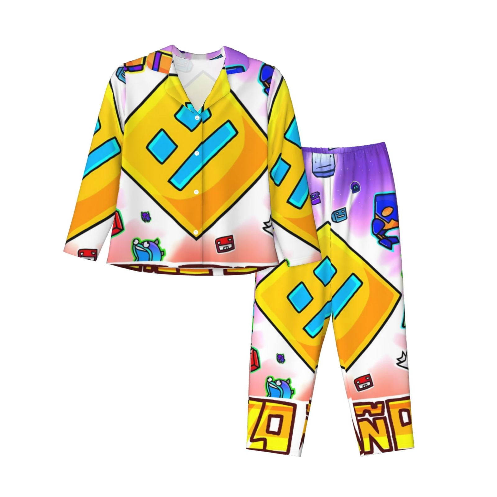 Lsque Geometry Dash Pattern Long Sleeve Pajama Set for Women - Soft 2 ...
