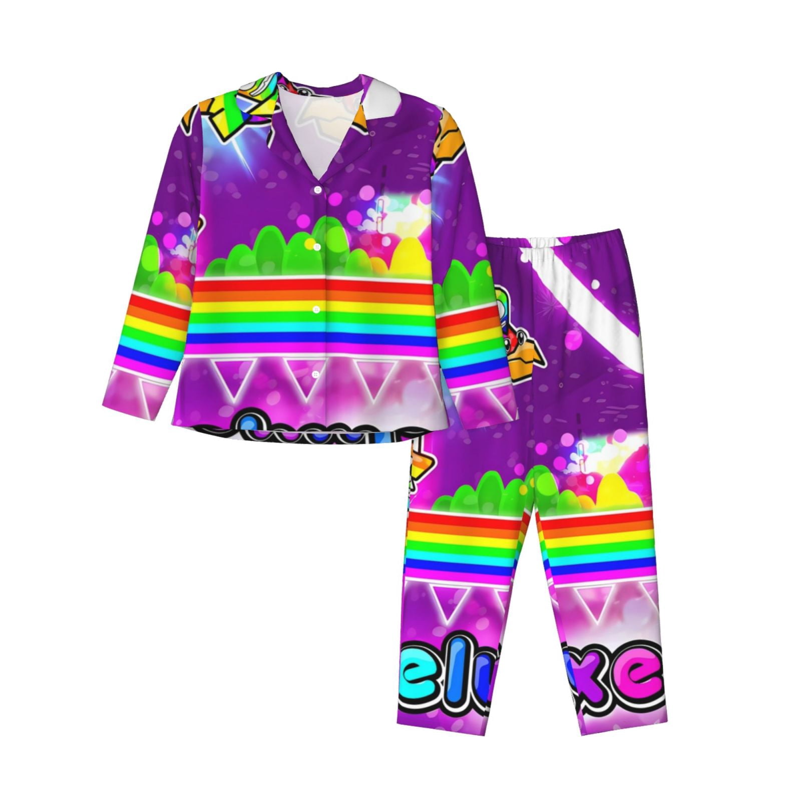Lsque Geometry Dash Pattern Long Sleeve Pajama Set for Women - Soft 2 ...