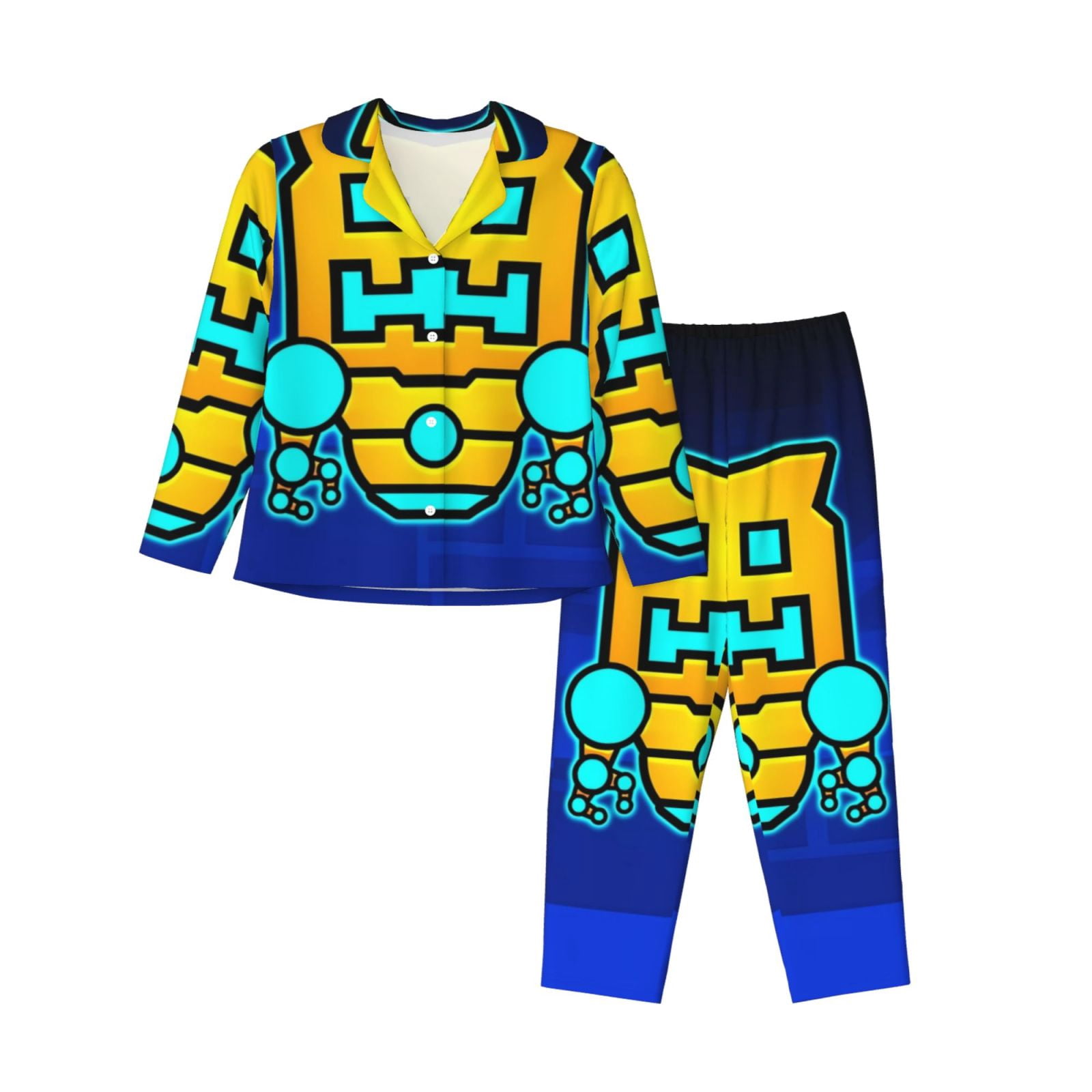 Lsque Geometry Dash Pattern Long Sleeve Pajama Set for Women - Soft 2 ...