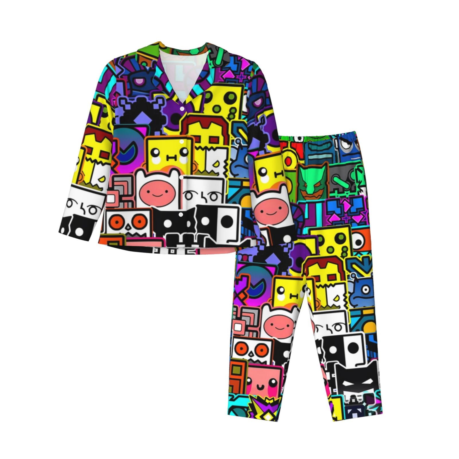 Lsque Geometry Dash Pattern Long Sleeve Pajama Set for Women - Soft 2 ...