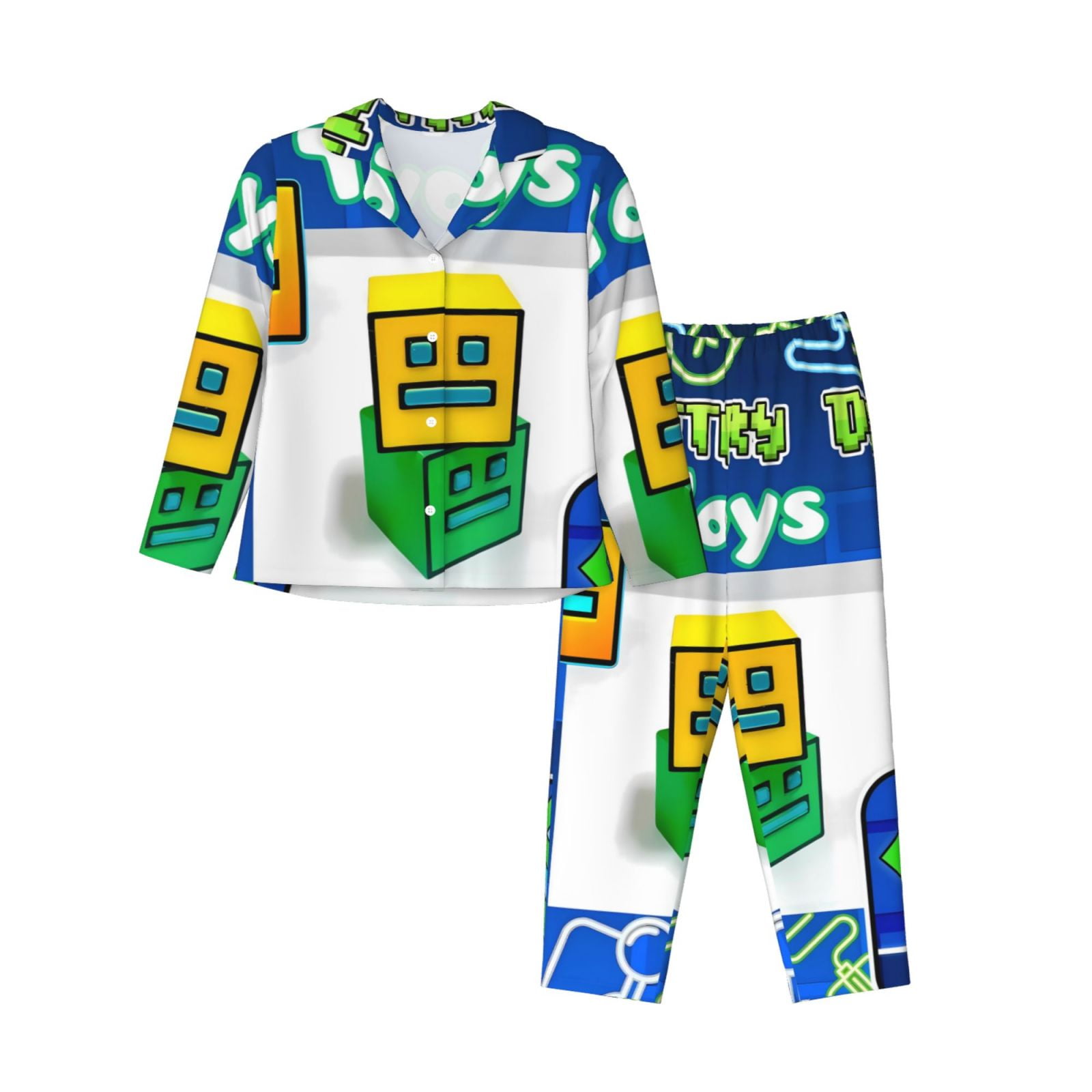 Lsque Geometry Dash Pattern Long Sleeve Pajama Set for Women - Soft 2 ...