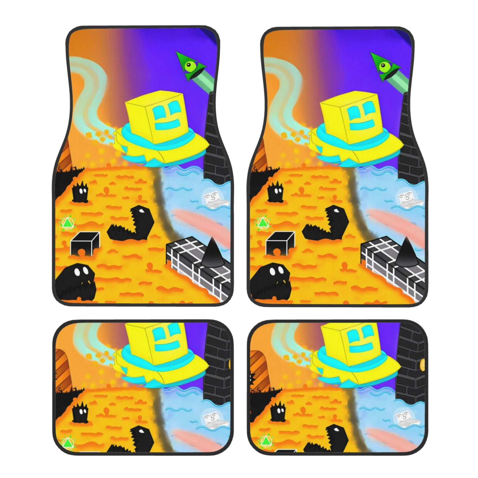 Lsque Geometry Dash Print 4-Piece Floor Mats, Heavy-Duty Rubber Liners ...