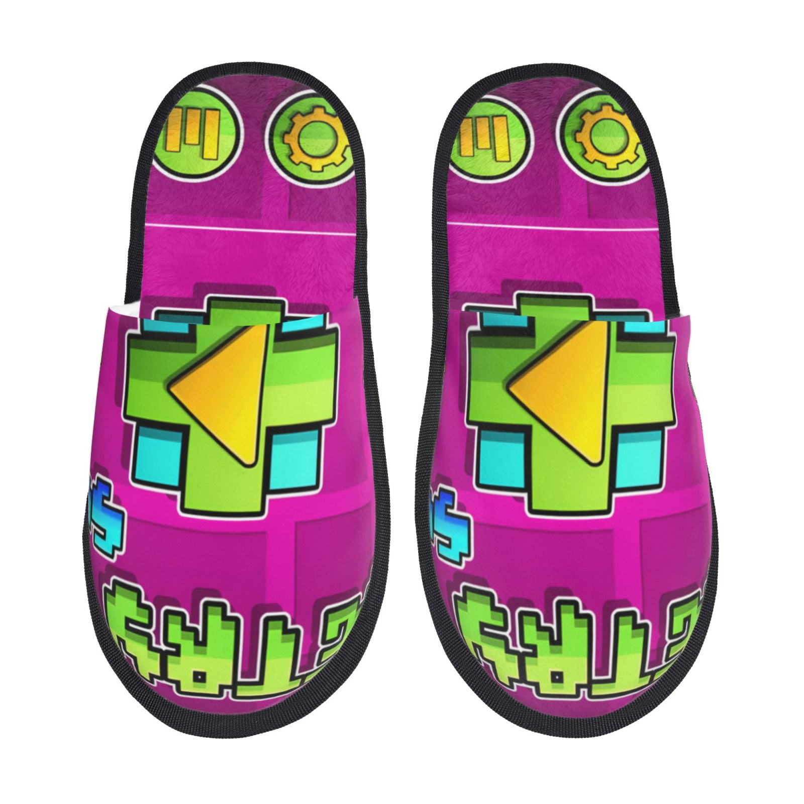 Lsque Geometry Dash Print Fuzzy Slippers Fuzzy Soft House Slippers ...