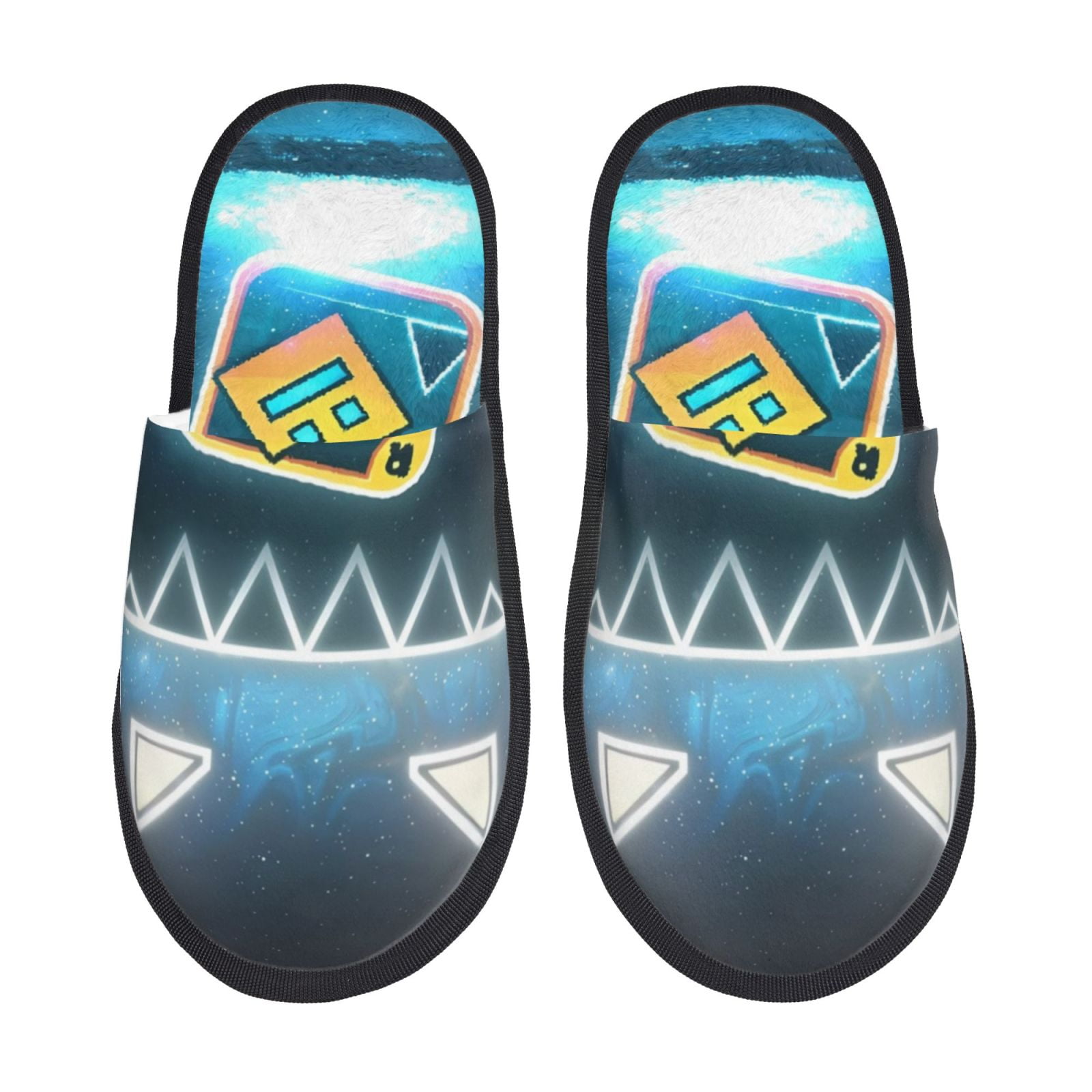 Lsque Geometry Dash Print Fuzzy Slippers Fuzzy Soft House Slippers ...