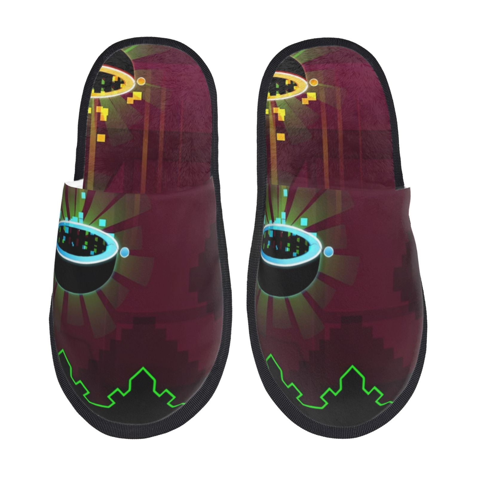 Lsque Geometry Dash Print Fuzzy Slippers Fuzzy Soft House Slippers ...