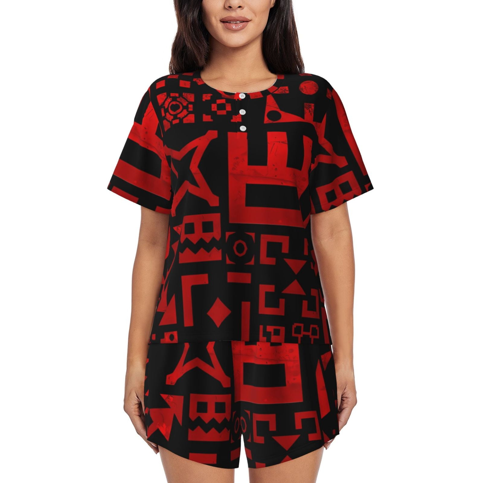 Lsque Geometry Dash Women's Short-Sleeved Pajama Set - 2 Piece Soft and ...