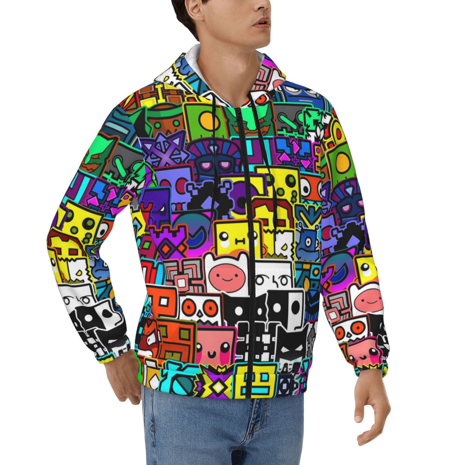Lsque Geometry Dash for Mens Full-zip Hoodie, Zip-up Pullover Hooded ...