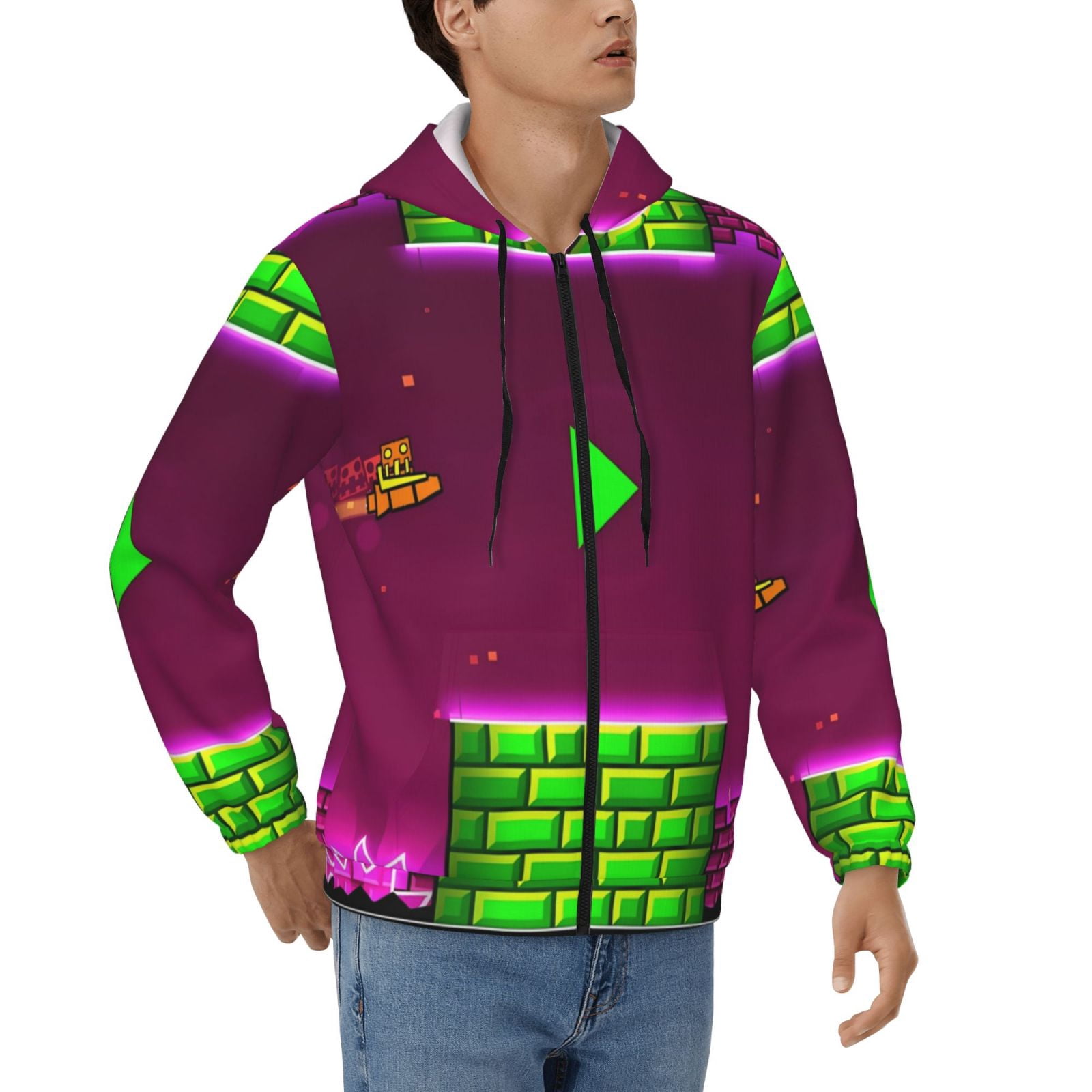 Lsque Geometry Dash for Mens Full-zip Hoodie, Zip-up Pullover Hooded ...