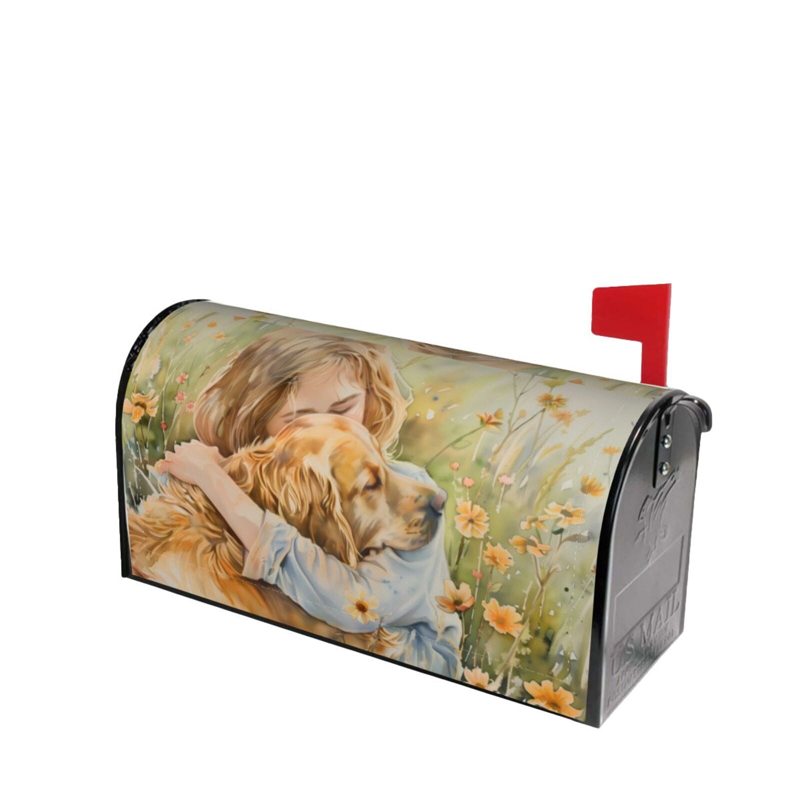 Lsque Girl Hugging Dog Flowers Mailbox Cover Standard Size ,Magnetic ...