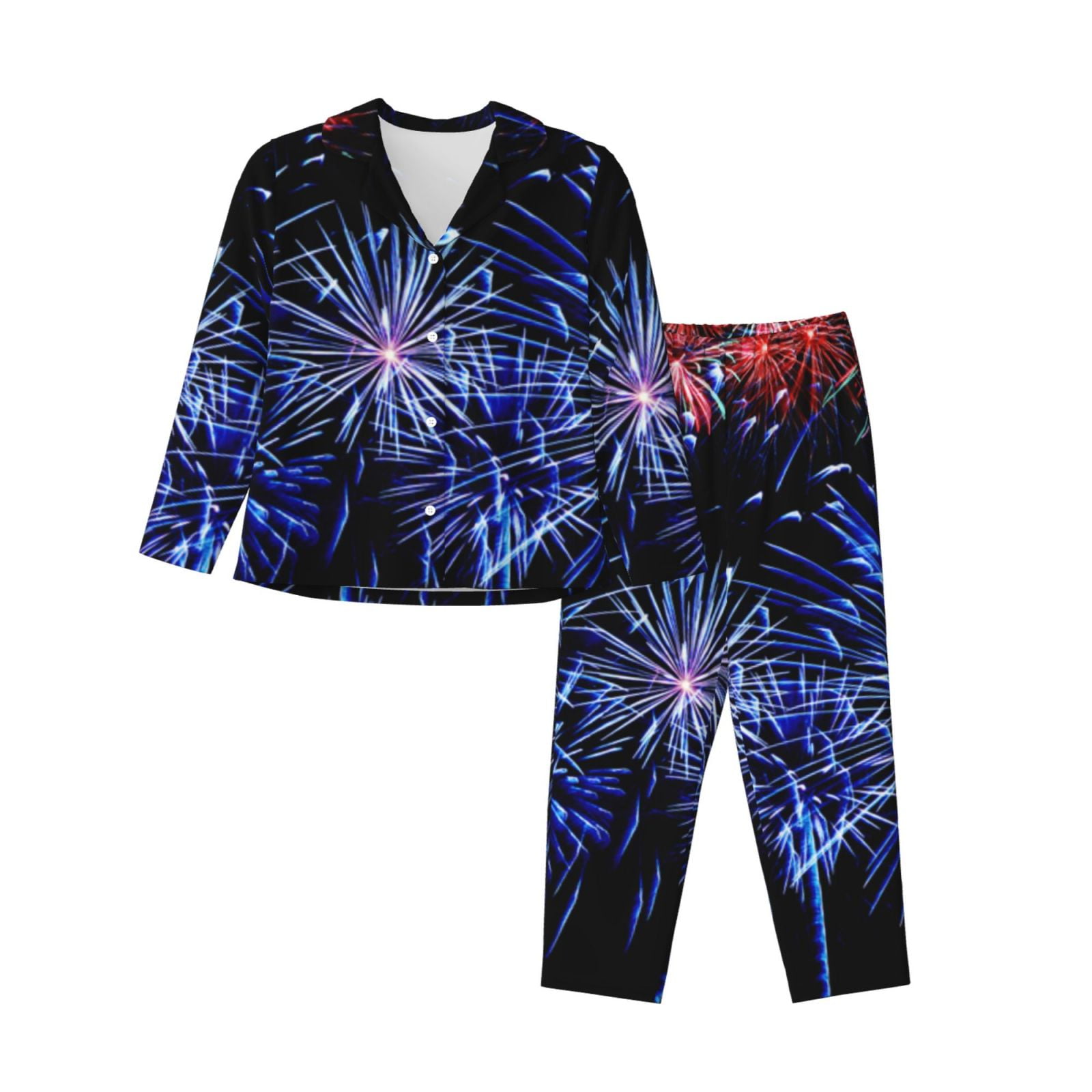 Lsque Glasses And Fireworks Pattern Long Sleeve Pajama Set for Women ...