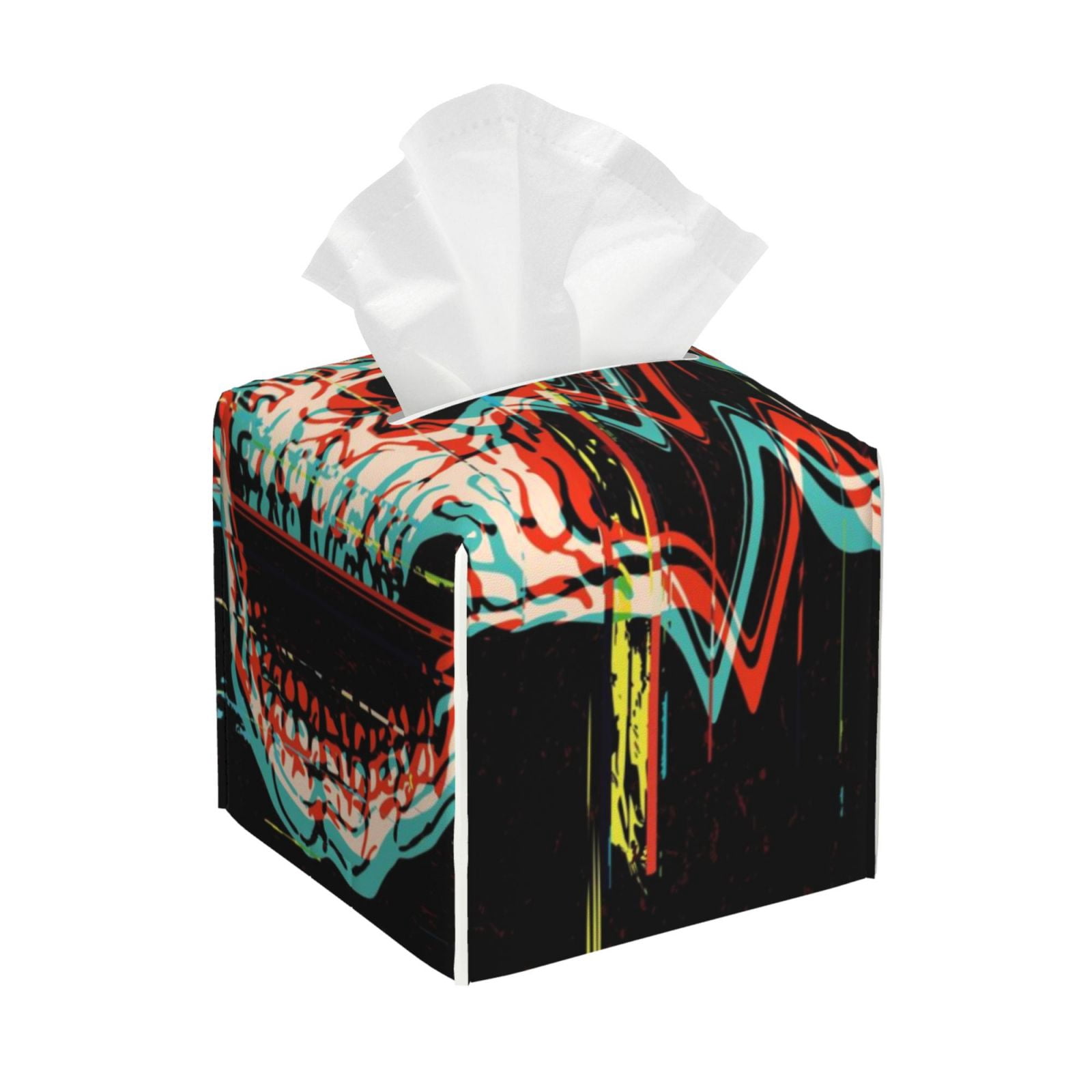 Lsque Glitch Screaming Skull Printed Tissue Box Cover Holder, Facial ...