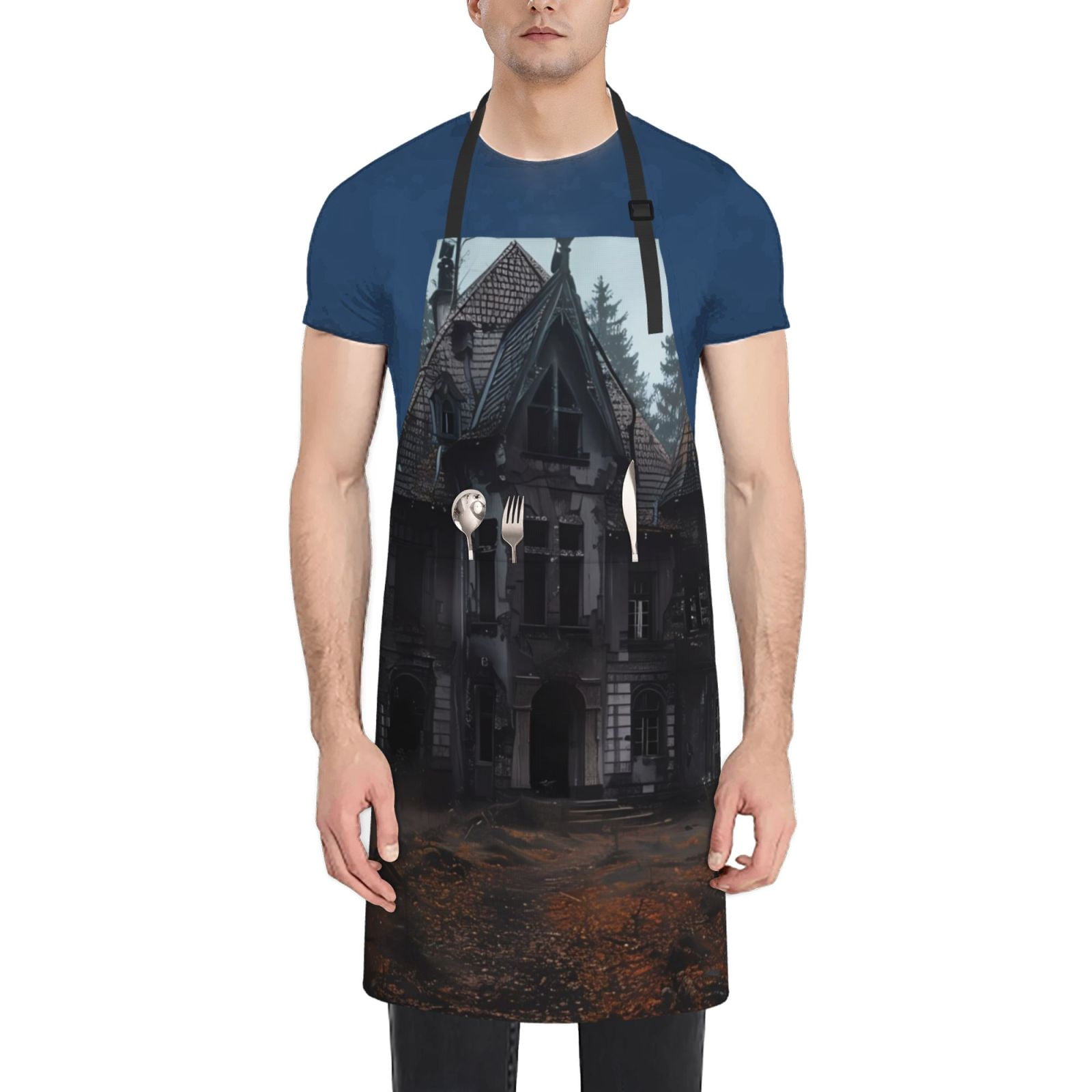 Lsque Gloomy Mansion Forest Scene Waterproof Apron Chef Aprons for Men ...