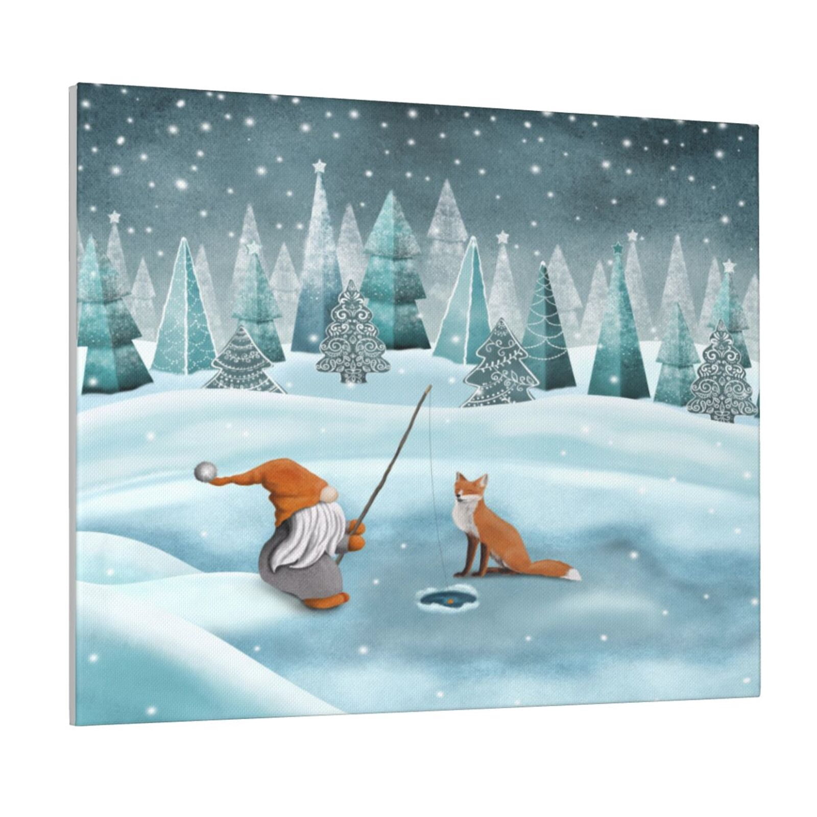 Lsque Gnome And Red Fox Fishing Print Wall Art – Decorative Picture for ...