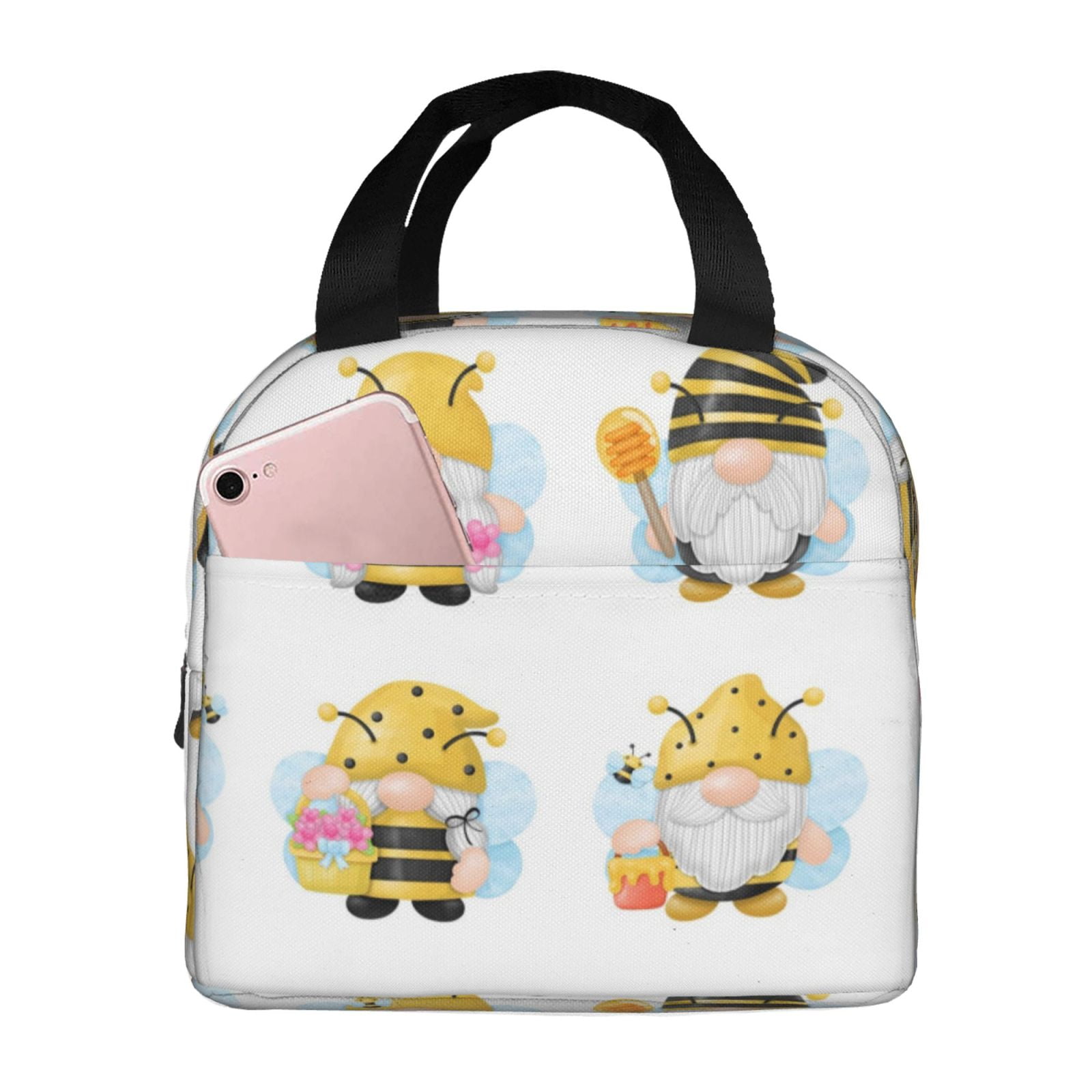 Lsque Gnomes Honey Bee Pattern Lunch Bag Women/Men Insulated Lunch Box ...