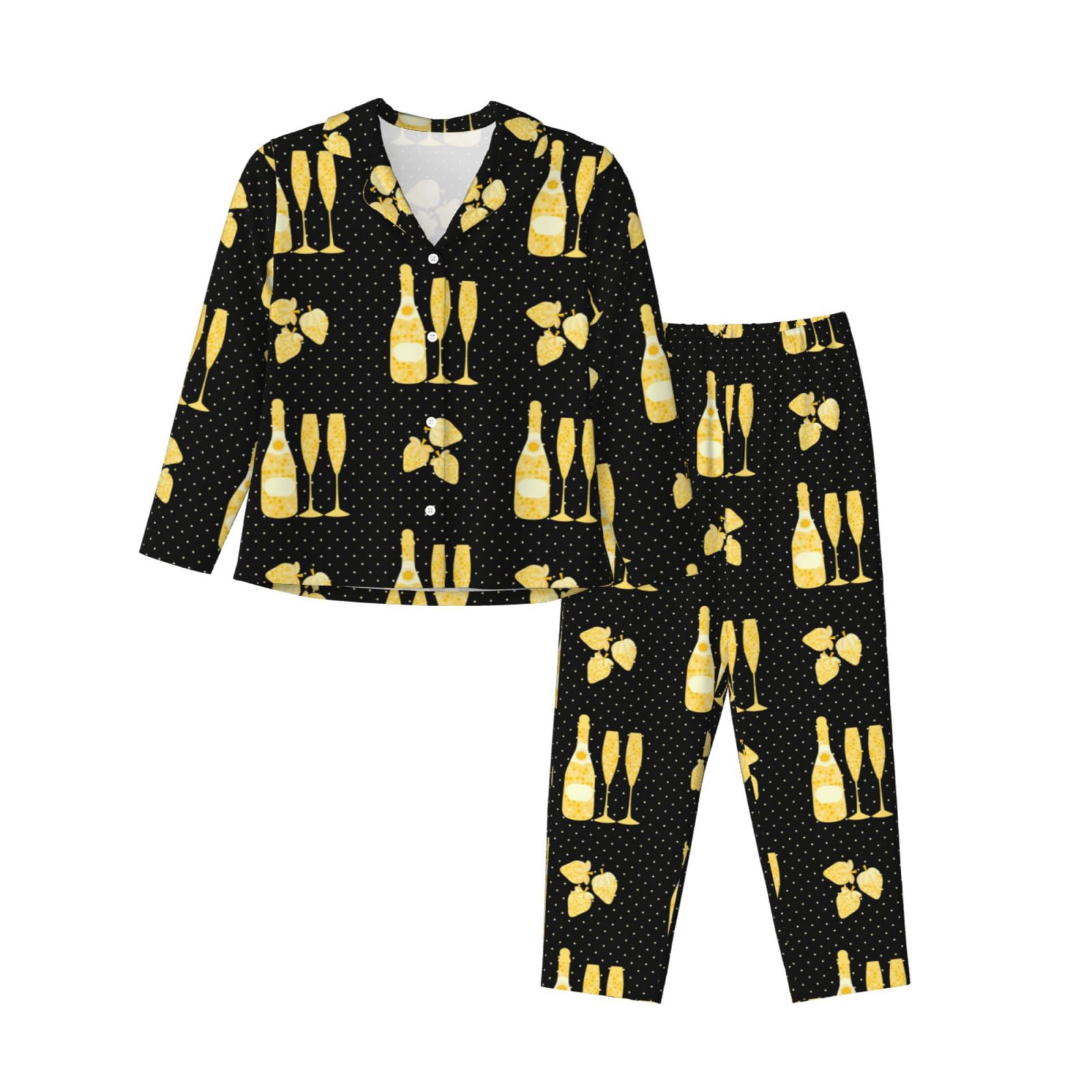 Lsque Gold Bottles Pattern Long Sleeve Pajama Set for Women - Soft 2 ...