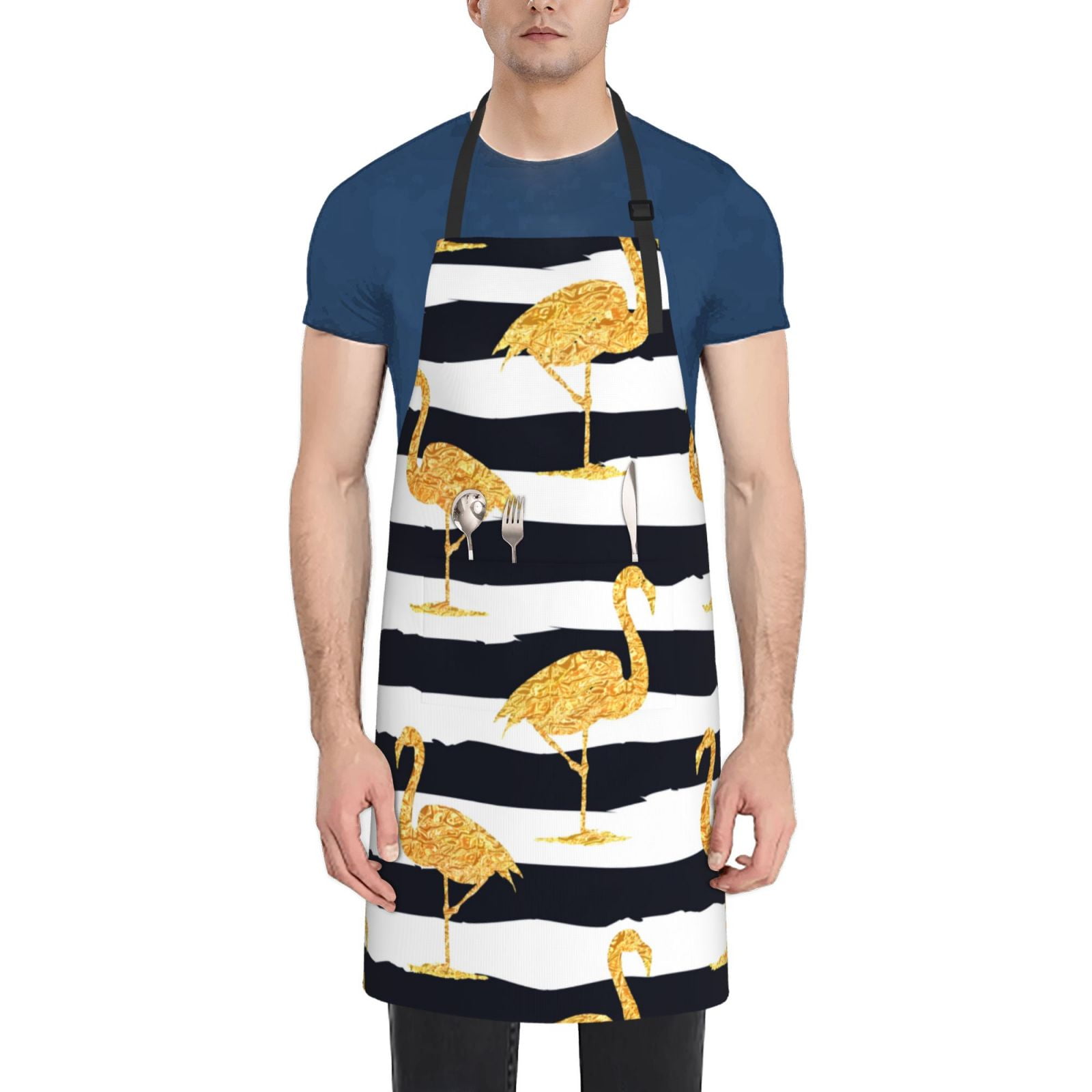 Lsque Gold Flamingo Waterproof Apron Chef Aprons for Men Heavy Duty ...