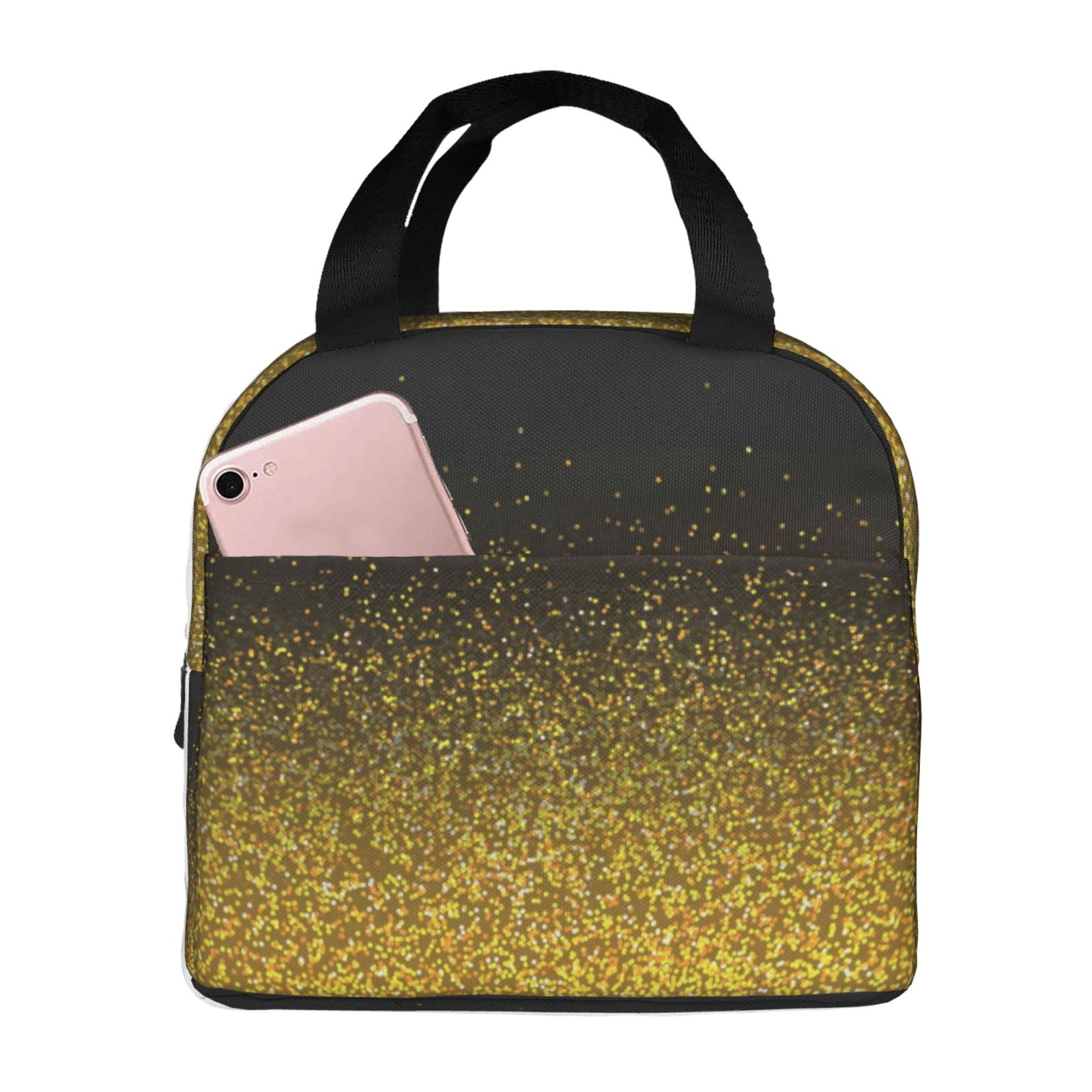 Lsque Gold Glitter Gradient Print Insulated Lunch Bag with Thick ...