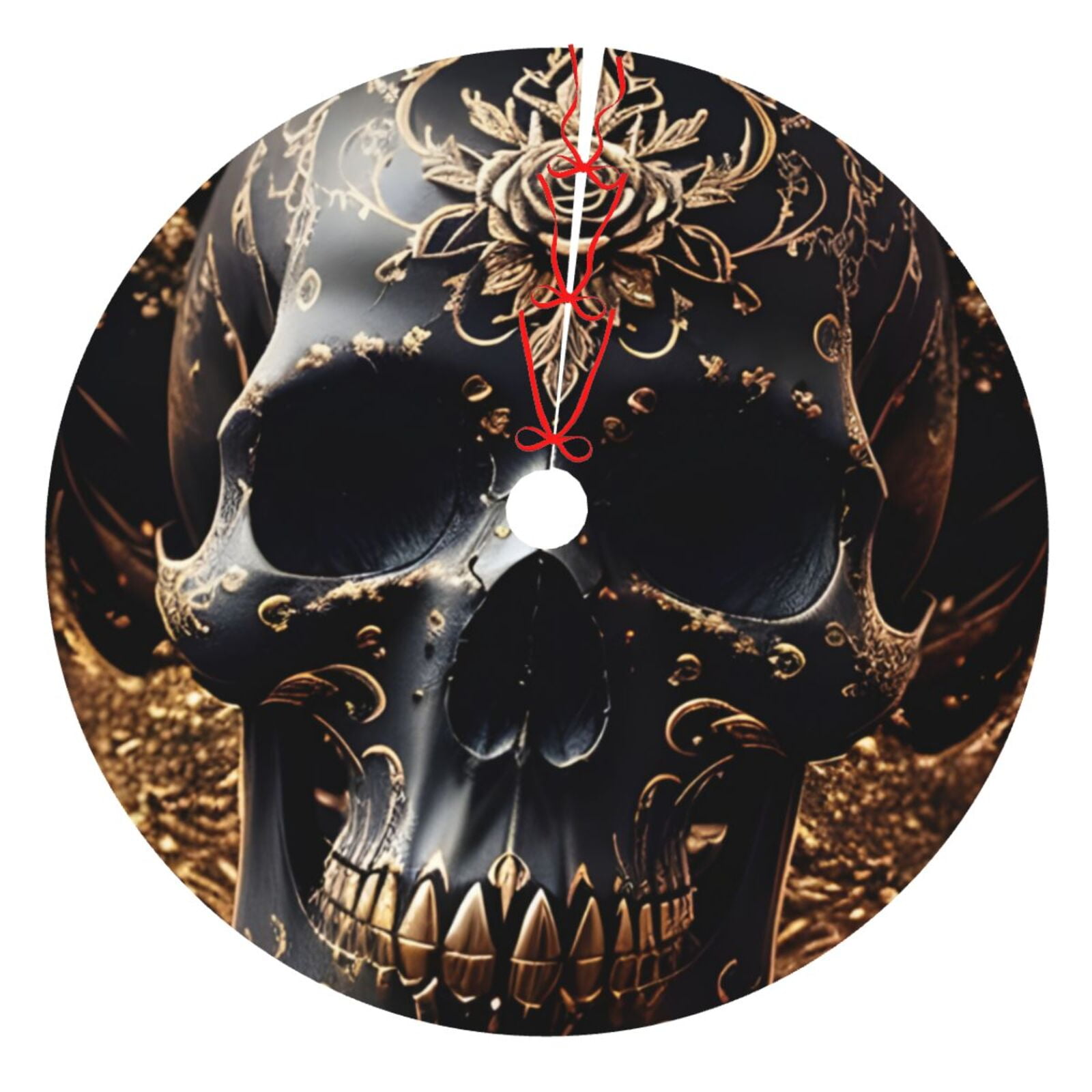 Lsque Gold Pattern Black Skull Print Christmas Tree Skirt, Tree Skirt ...